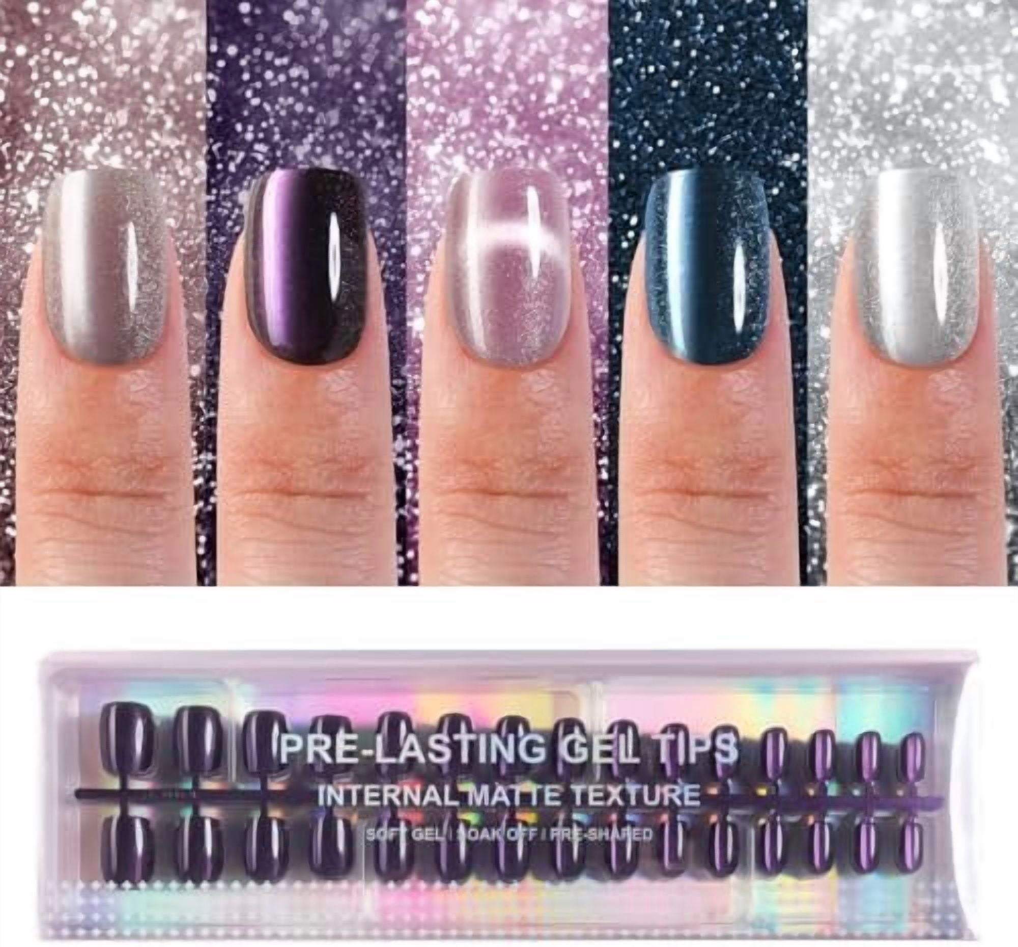 150 count Eye Press Nails Short Square, Soft Gel Nails, Glossy Glitter ...