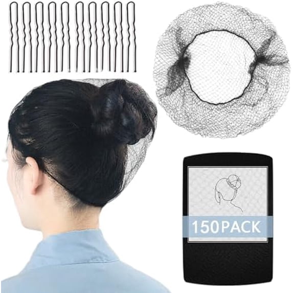 150 count Hair Net Black Set - 24 Invisible Elasticity Elastic Mesh ...