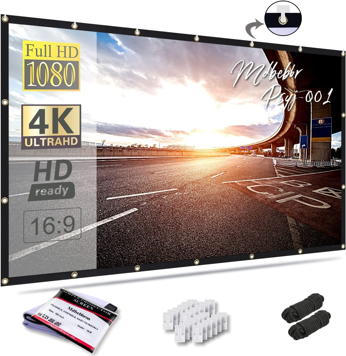 150 inch Projection Screen 16:9 Foldable Anti-Crease Portable Projector ...