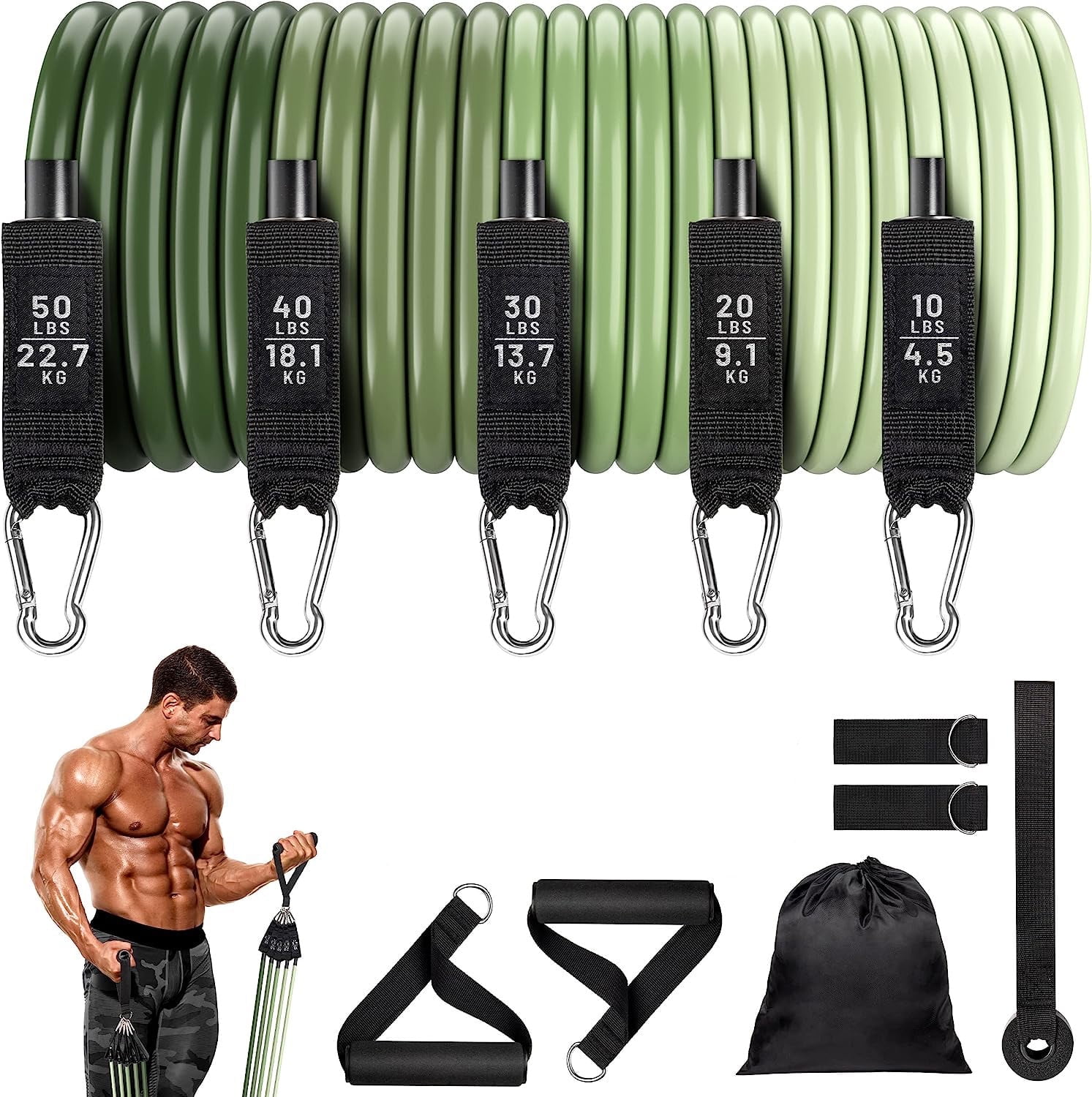 150 lbs Resistance Bands Set - Exercise Bands with Handles, Door Anchor ...