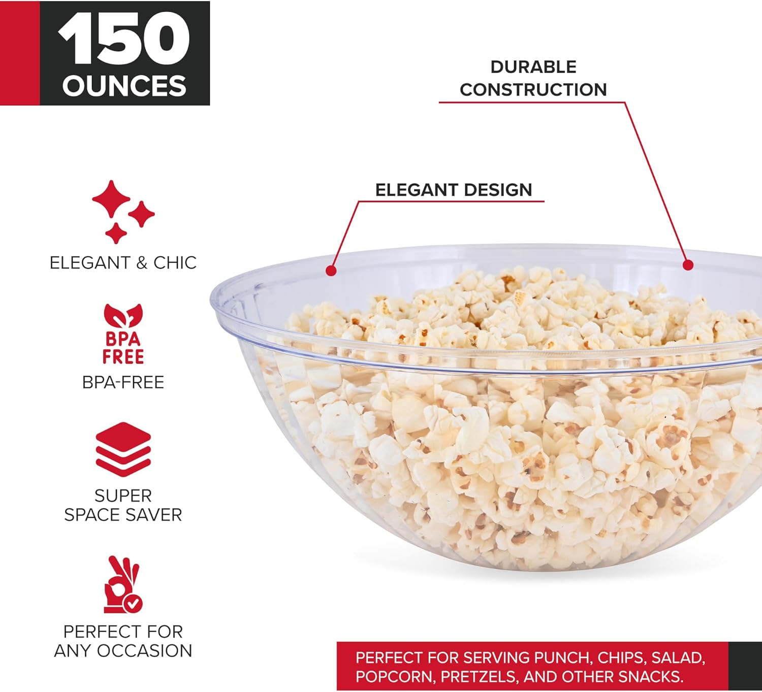 150 oz Clear Plastic Serving Bowls (4 Pack) Disposable Candy Dishes ...