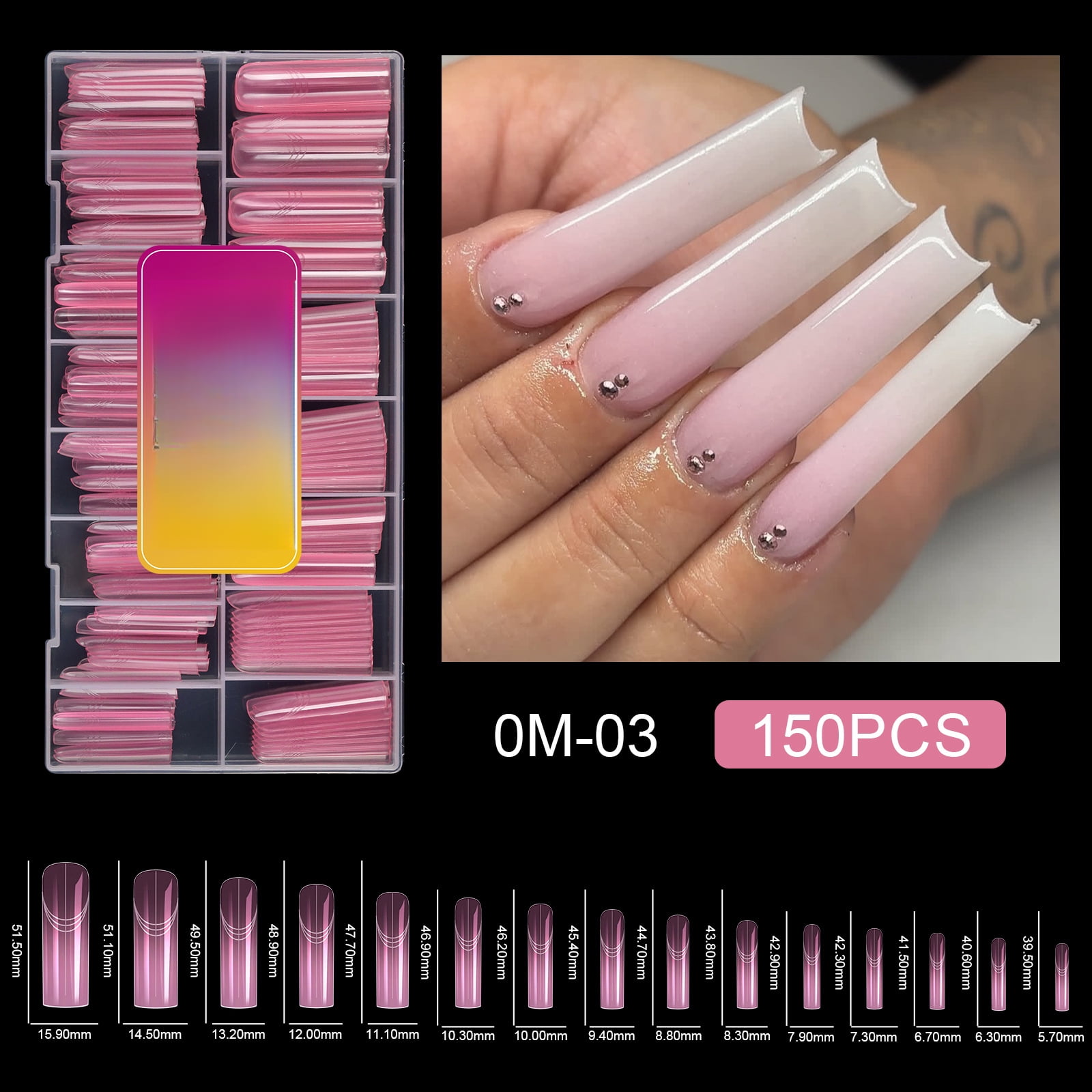 150 pieces of pink crystal nail forms for quick gel nail extensions ...