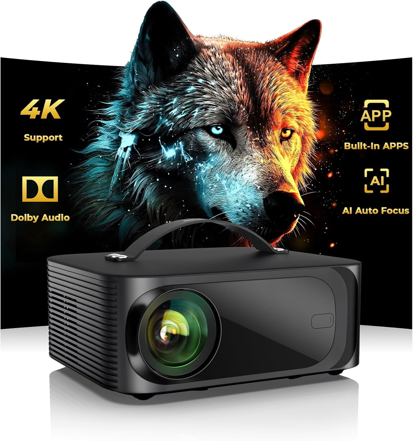 1500 ANSI/Auto Focus/Built-in APPs] Outdoor-Projector-4K with Wifi6 and ...