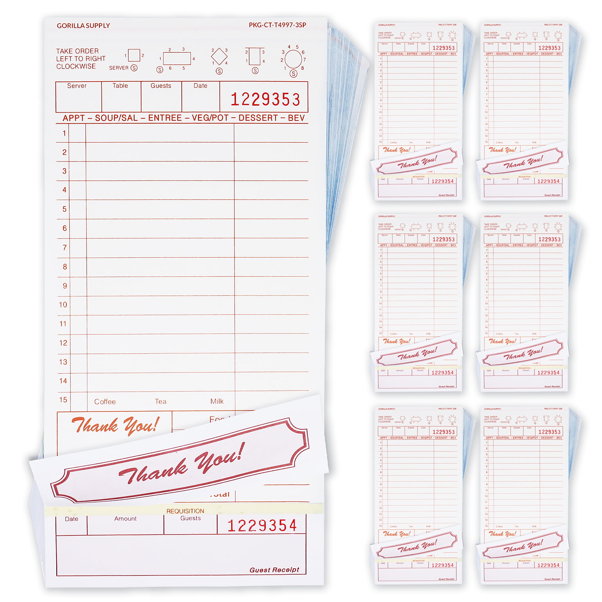 Gorilla Supply Carbonless Perforated Loose Server Order Checks, 6 Pack ...