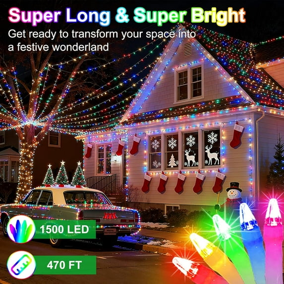 1500 LED 470FT Christmas String Lights, 12 Modes and Timer Memory ...