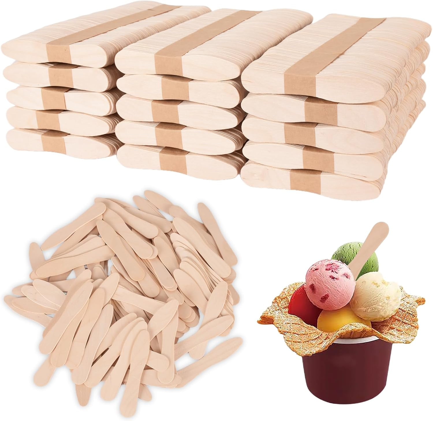 1500 PCS Wooden Ice Cream Spoons, 3" Ice Cream Tasting Sample Spoons Disposable Mini, Disposable ...