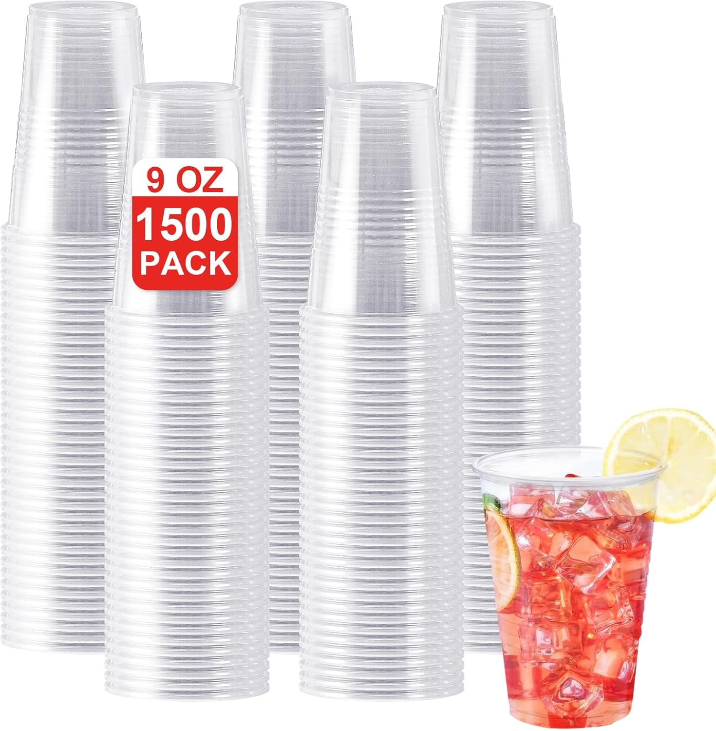 1500 Pack 9 oz Plastic Cups, Clear Disposable Cups, Cold Party Drinking ...