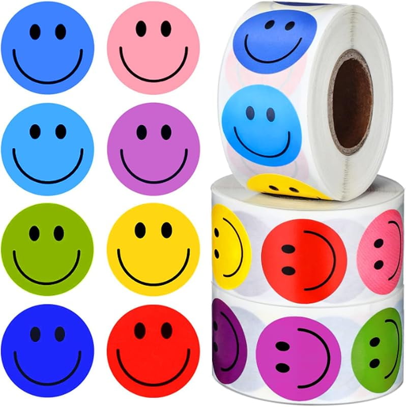 1500 Pcs Happy Smile Face Decal Sticker 3 Rolls Motivational Stickers ...