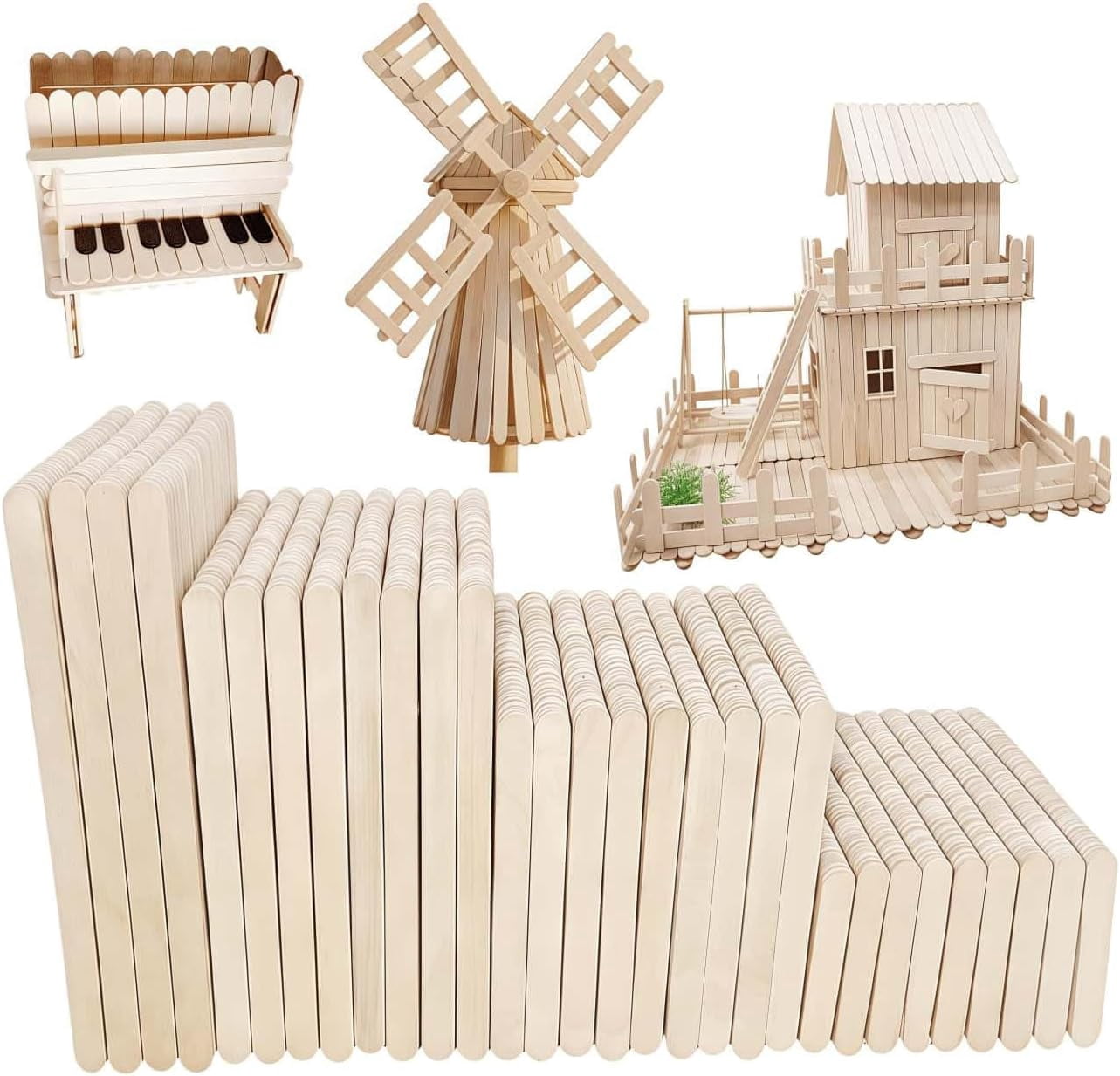 1500 Pcs Wooden Craft Sticks Set, MultiSize, Multi Purpose, Ice Cream ...