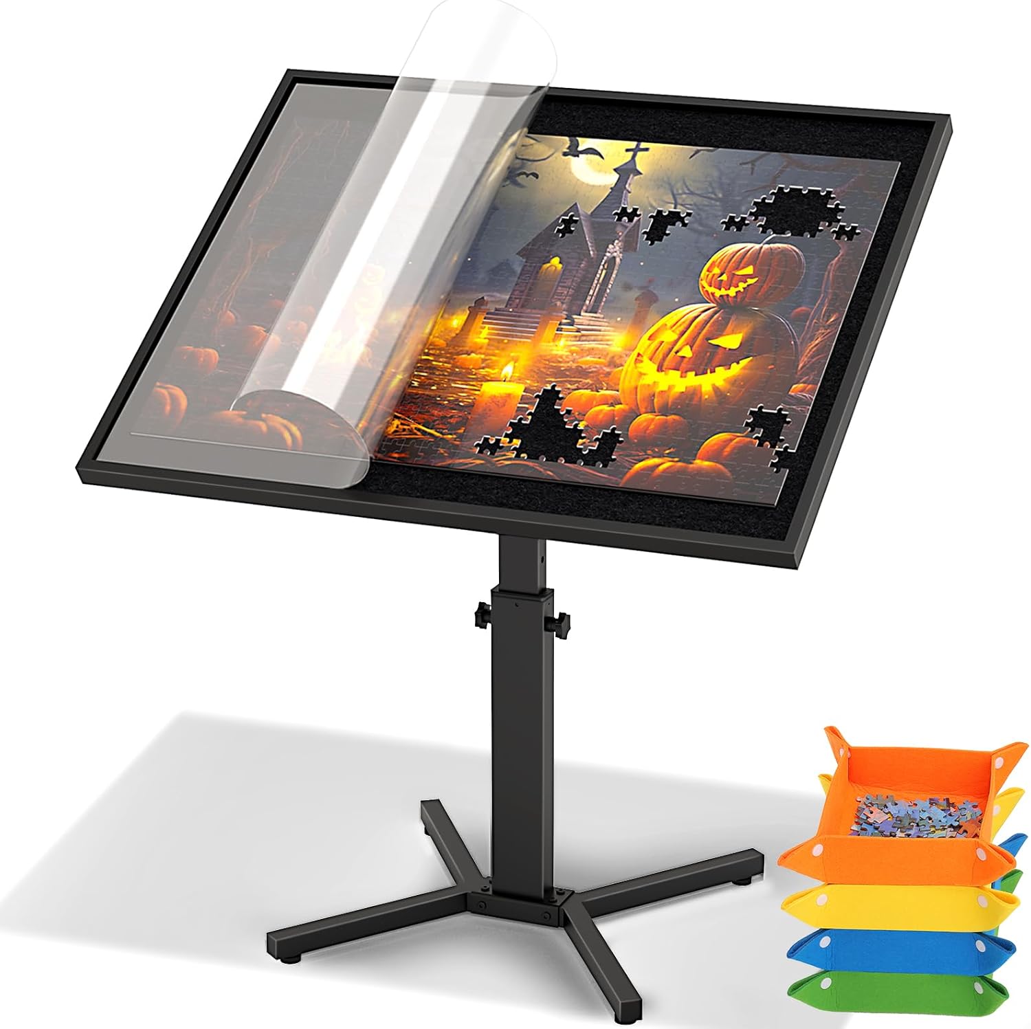 1500 Piece Jigsaw Puzzle Table with Legs, with 4 Trays and Puzzle Cover ...