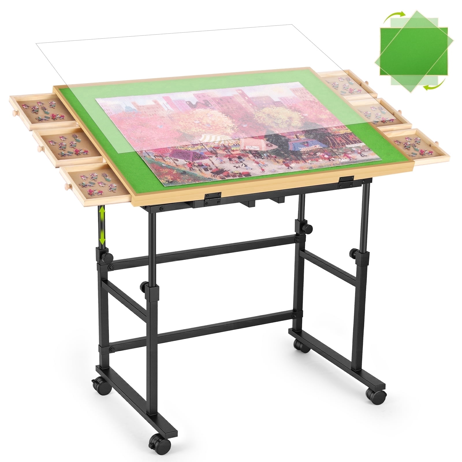 1500 Piece Jigsaw Puzzle Table with Metal Lazy Susan, Rotating ...
