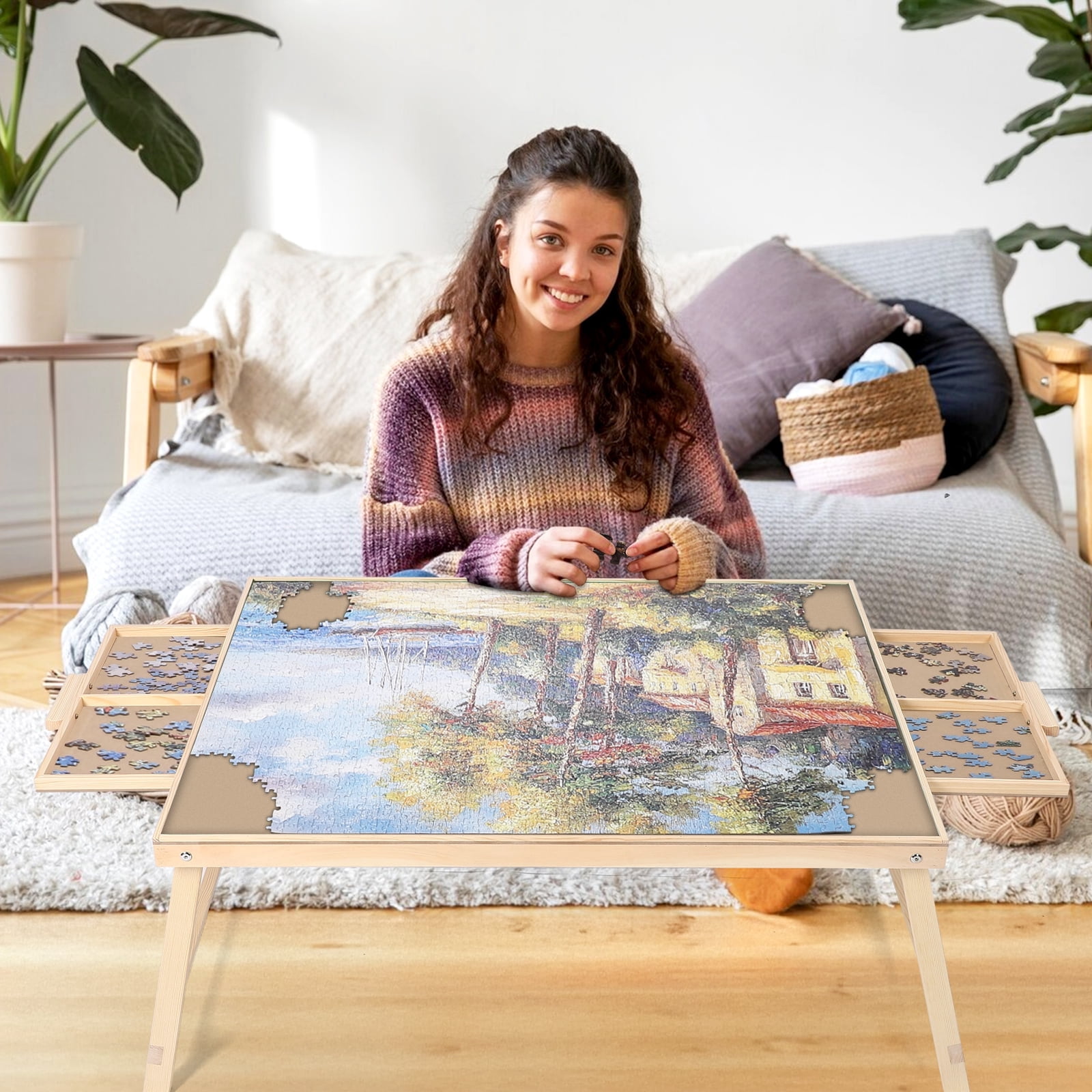 1500 Piece Puzzle Board With Folding Legs And 2 Sliding Drawers,34" X ...