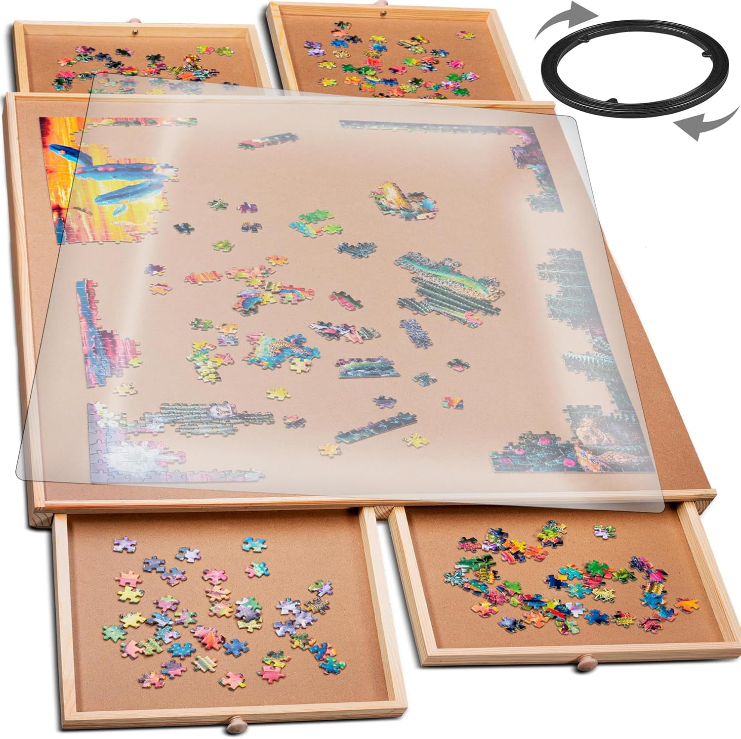 1500 Piece Rotating Puzzle Board with Drawers and Cover - Sturdy Jigsaw ...