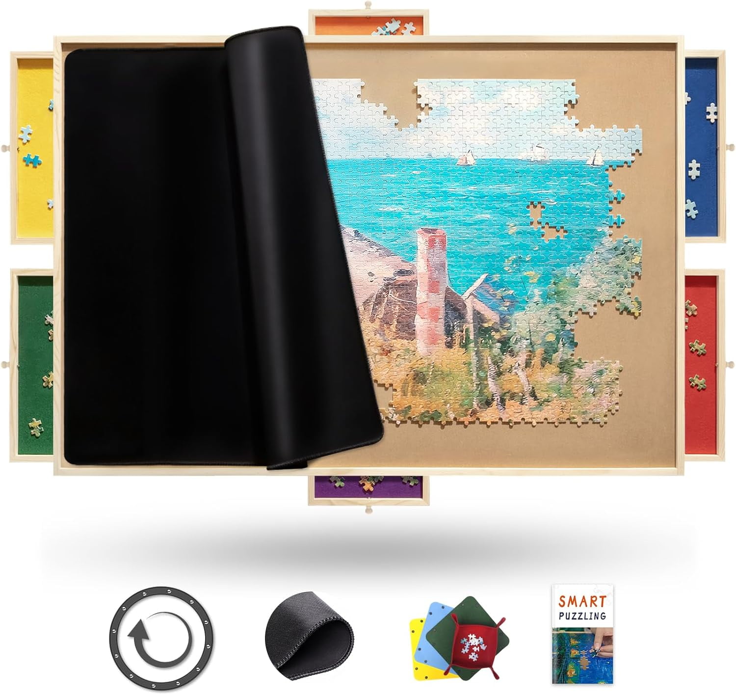 1500 Piece Rotating Puzzle Board Pro, 35" x 26" with Drawers, Rubber ...