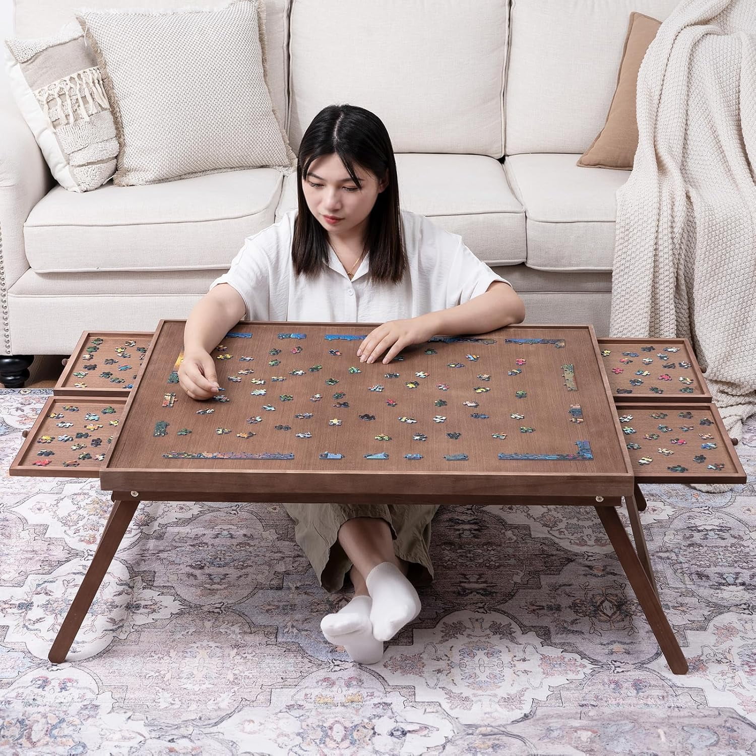 1500 Piece Wooden Jigsaw Puzzle Board with 4 Drawers, Folding Puzzle ...