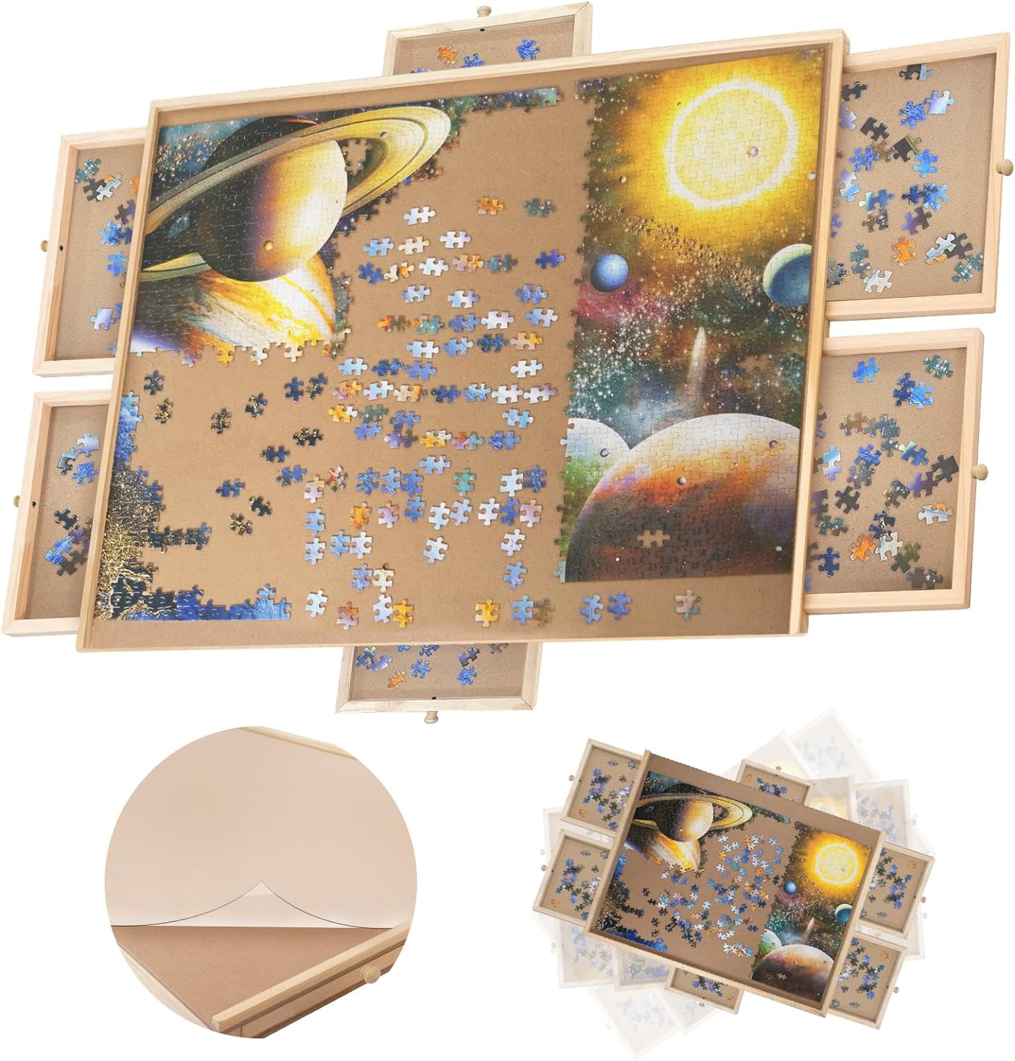 1500 Piece Wooden Jigsaw Puzzle Board - 6 Drawers, Rotating Puzzle ...