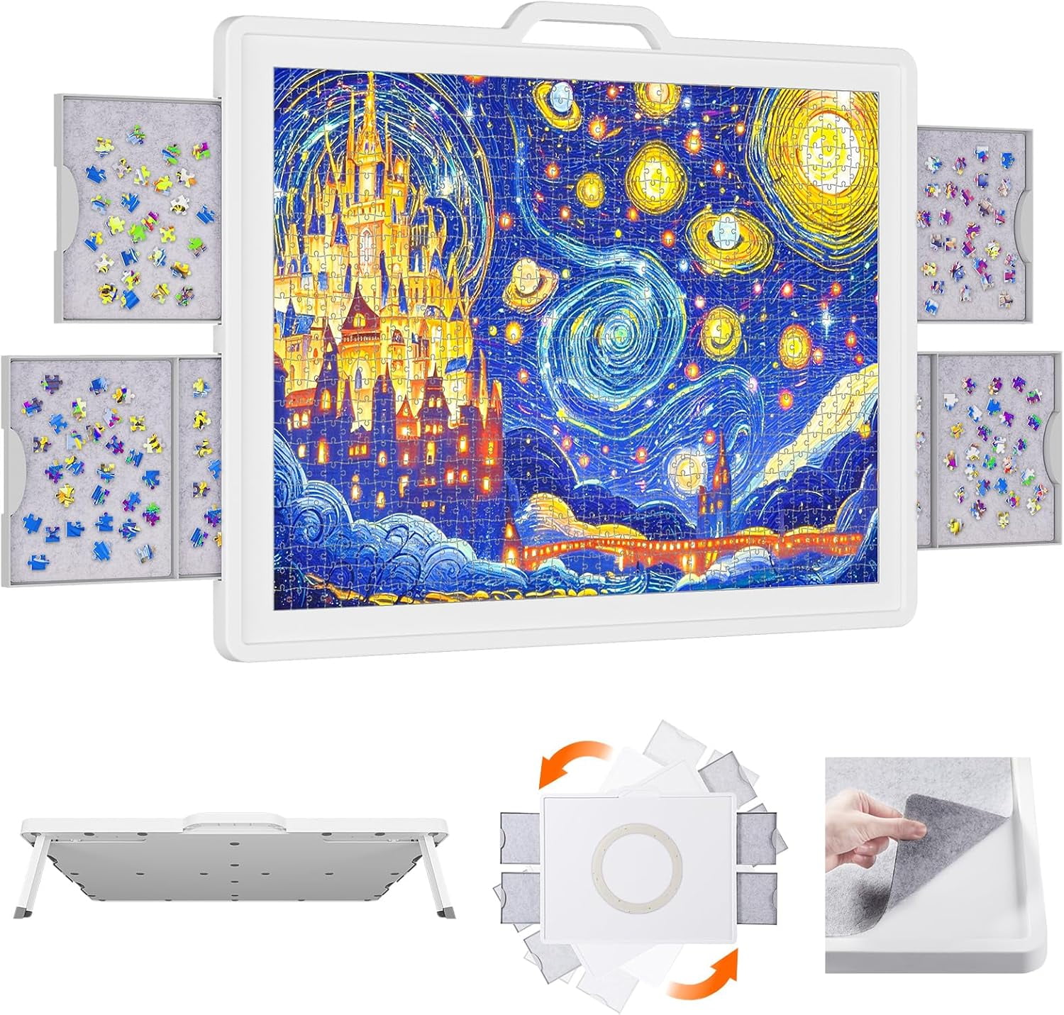 1500 Pieces 2-in-1 Rotating & Tilting Puzzle Board with Divided Drawers ...