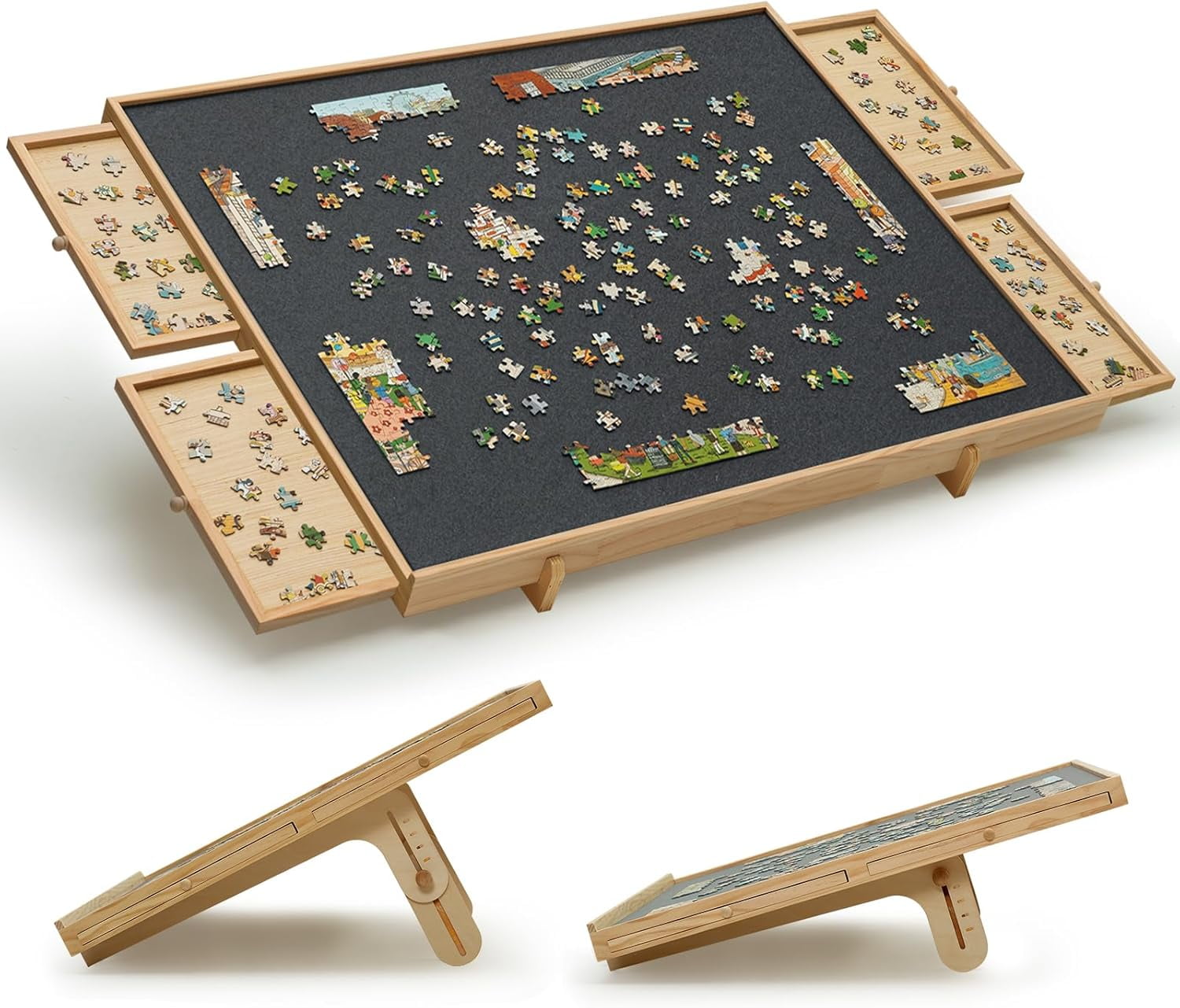 1500 Pieces Felt Puzzle Board with 4 Drawers, Cover, 2 in 1 Puzzle ...