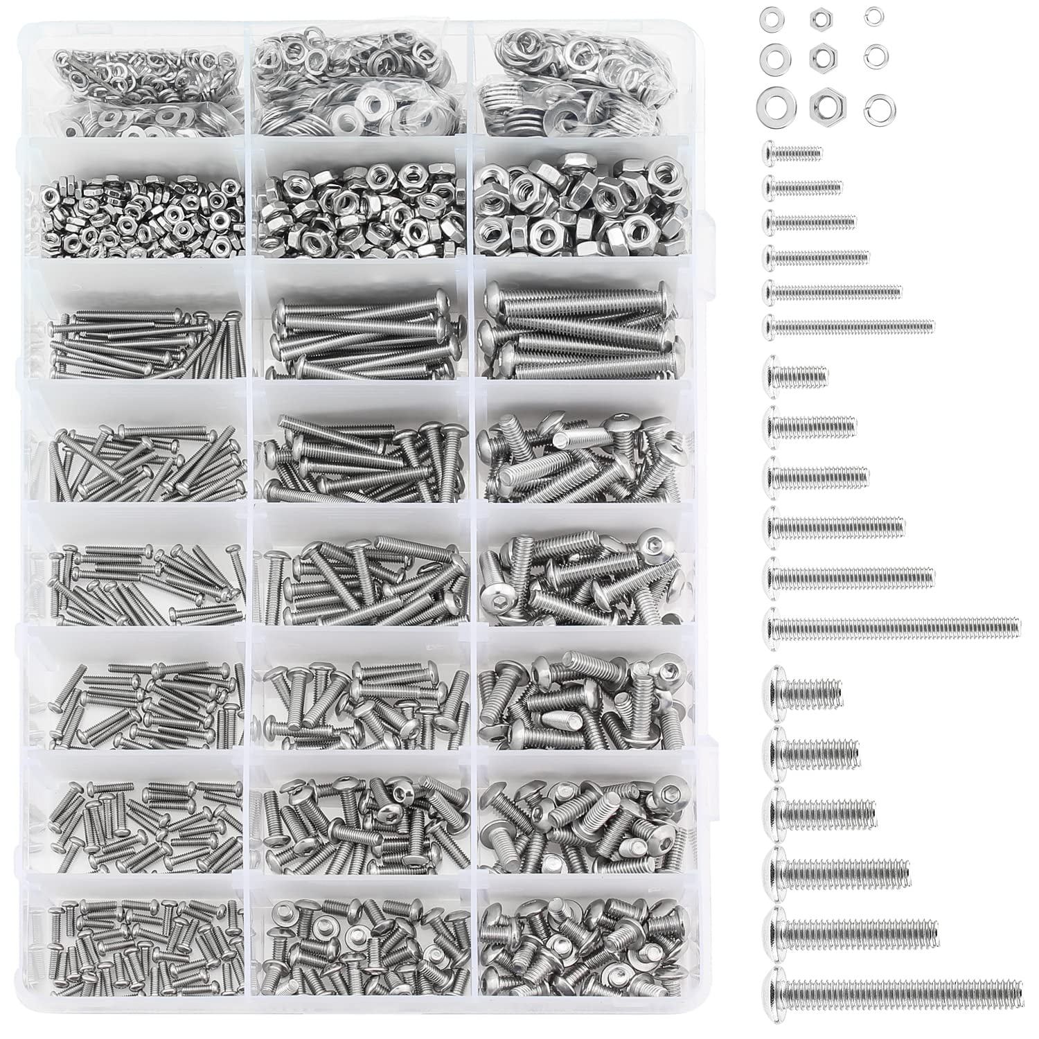 1500 Pieces M2 M3 M4, 304 Stainless Steel Button Head Socket Cap Metric ...