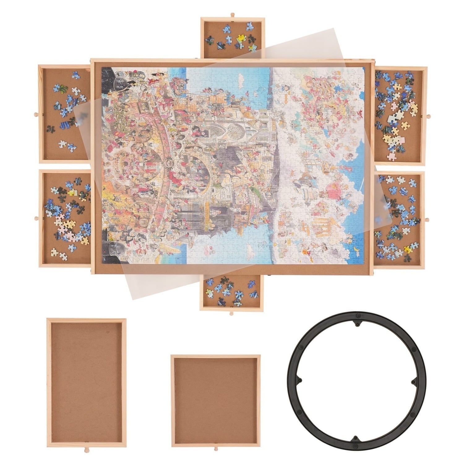 "1500 Pieces Puzzle Board with 6 Drawers – 34”x26” Rotating Puzzle ...