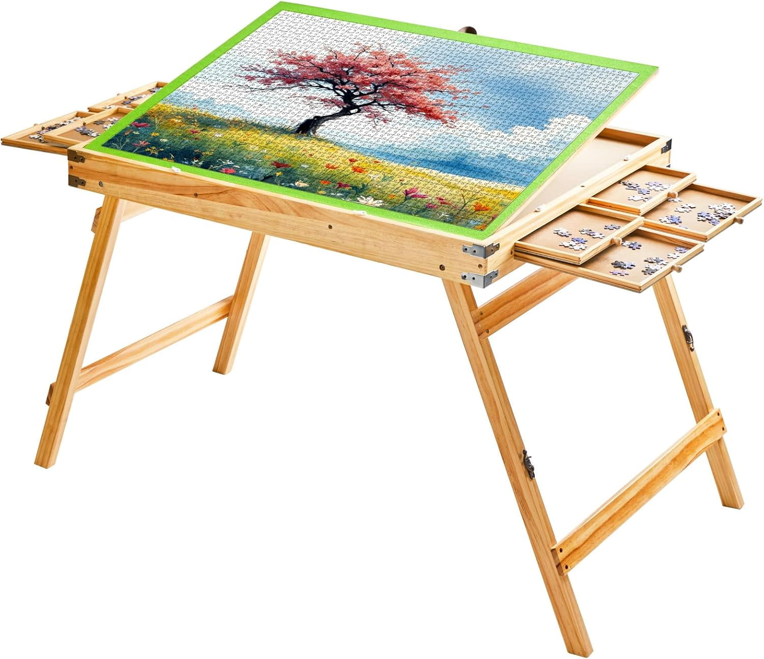 1500 Pieces Puzzle Table with Foldable Legs, Portable Wooden Puzzle ...