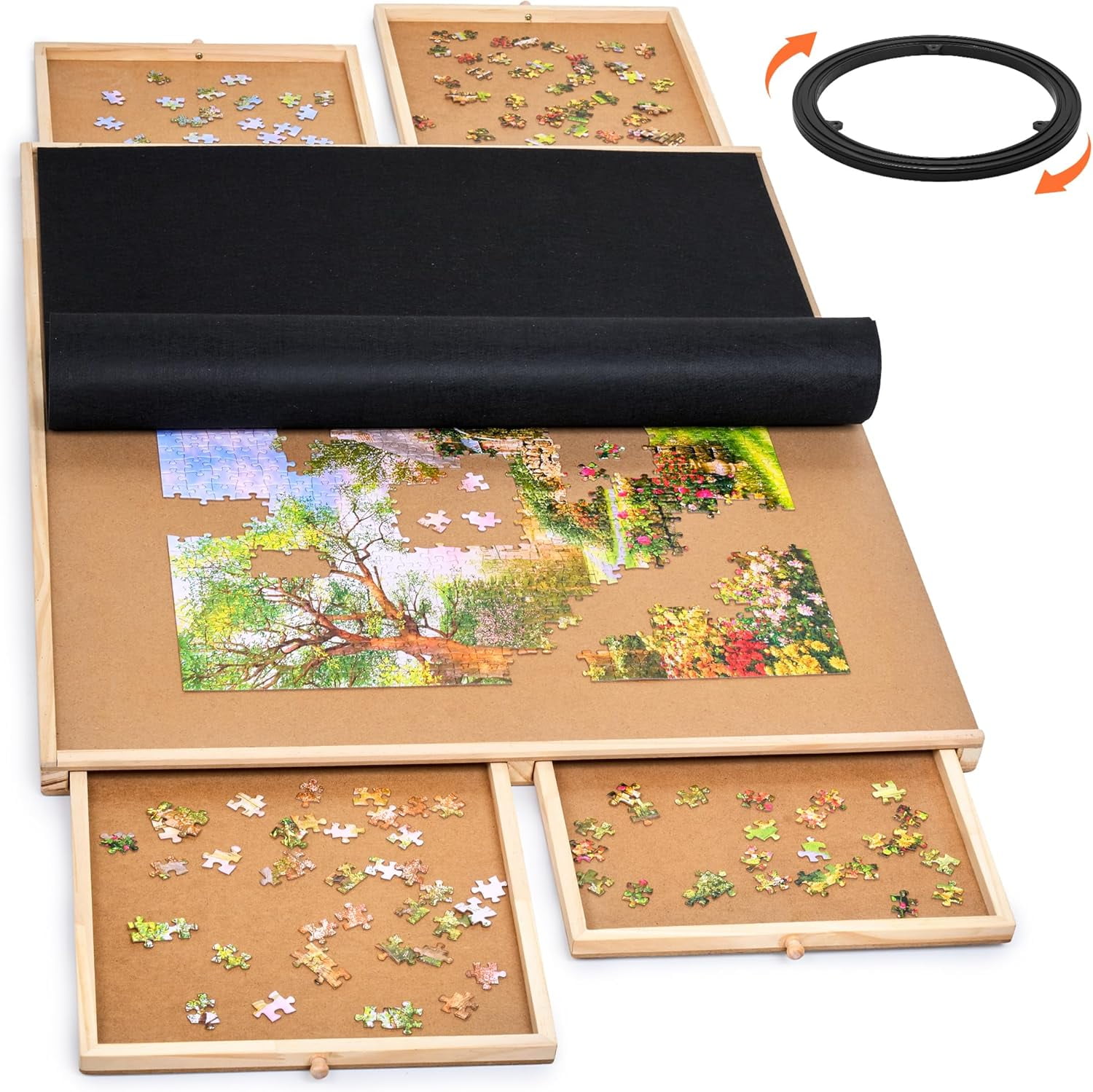 1500 Pieces Rotating Jigsaw Puzzle Table with Cover, Portable Large ...