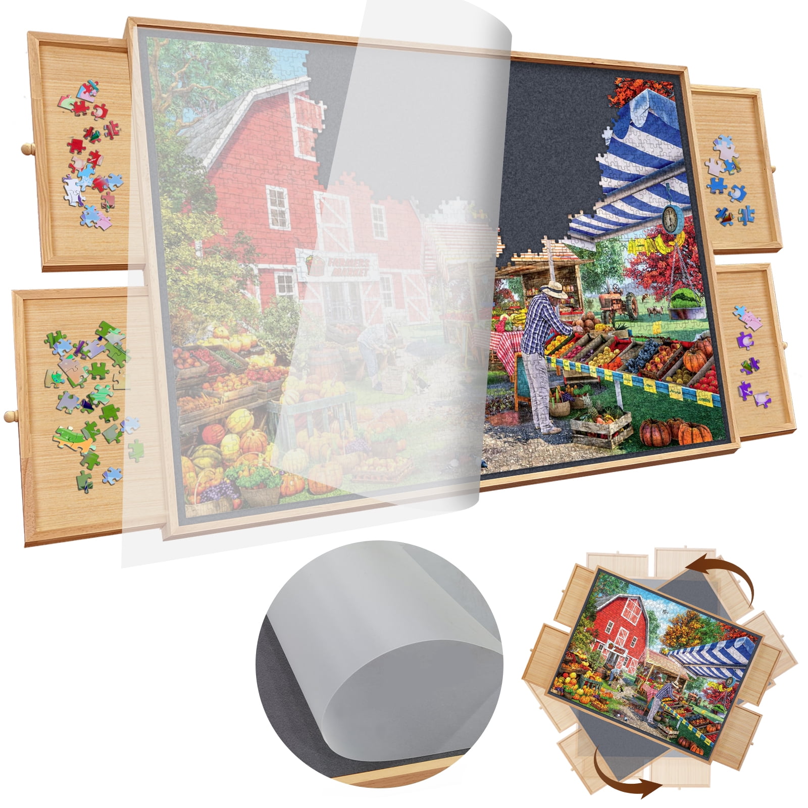 1500 Pieces Rotating Puzzle Board with Cover and 4 Drawers for Puzzle ...