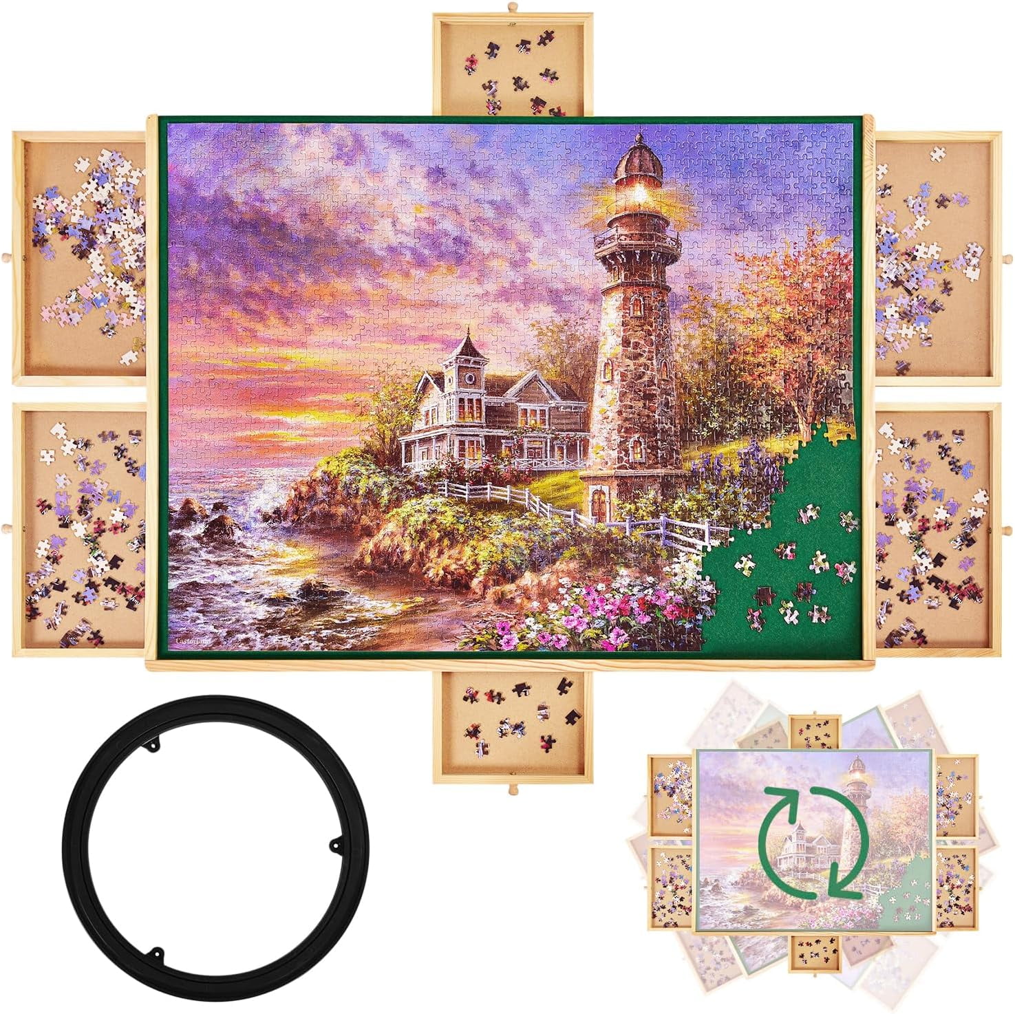 1500 Pieces Rotating Wooden Jigsaw Puzzle Board, 27"x35" Puzzle Board ...