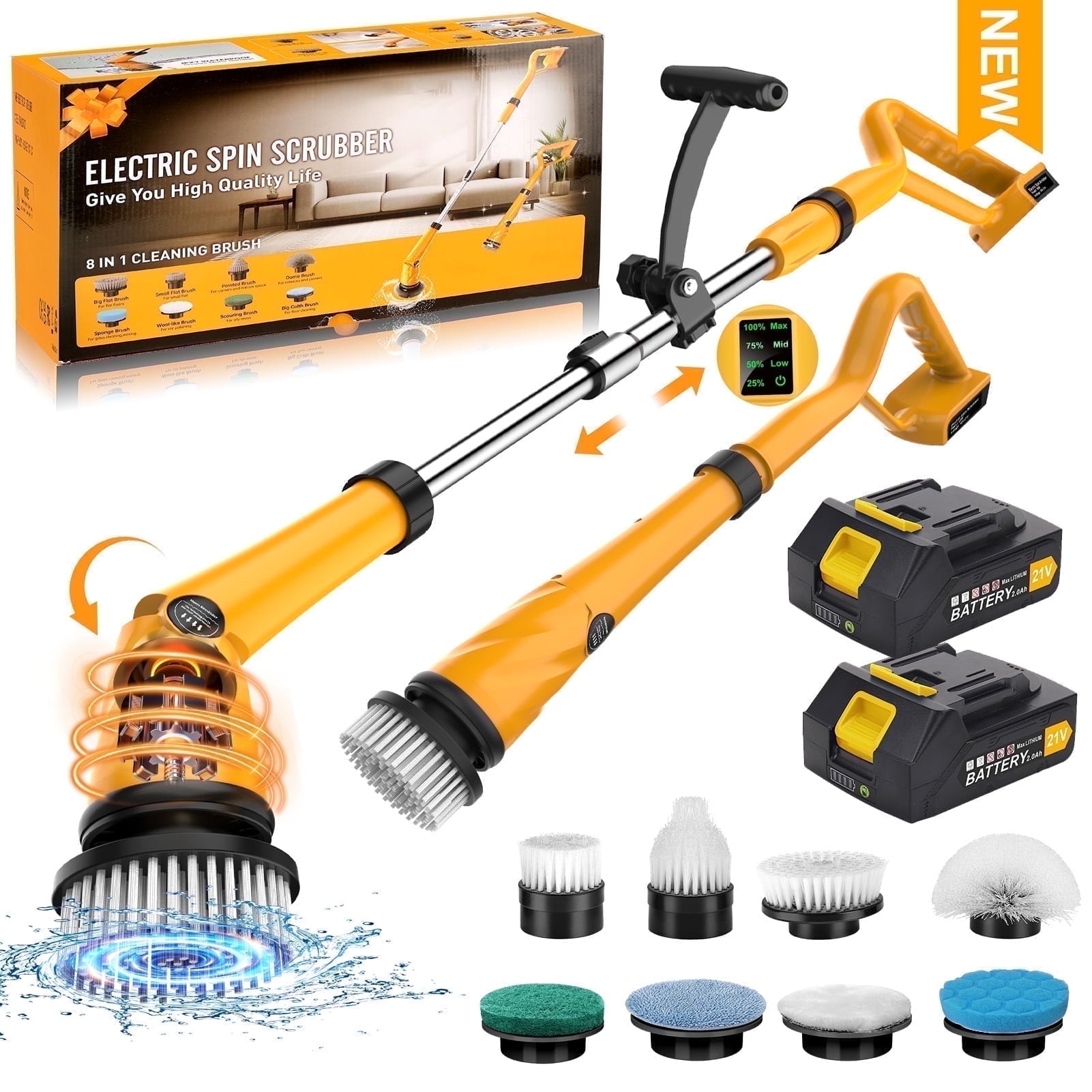 Amiluo Electric Spin Scrubber, 1500 RPM Cordless Bathroom Power ...