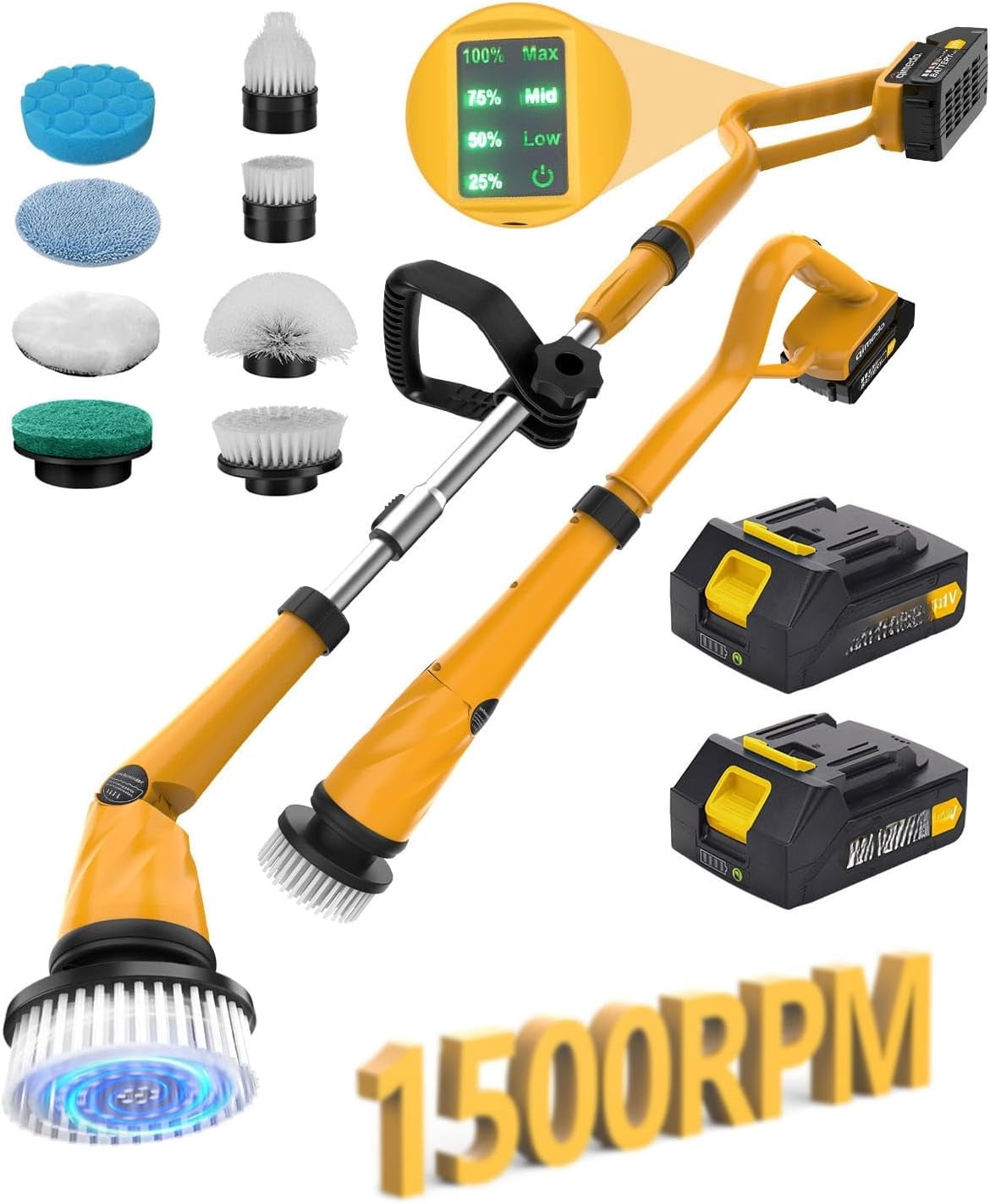 1500 RPM Electric Spin Scrubber with Two Batteries Q2 Pro, Cordless ...