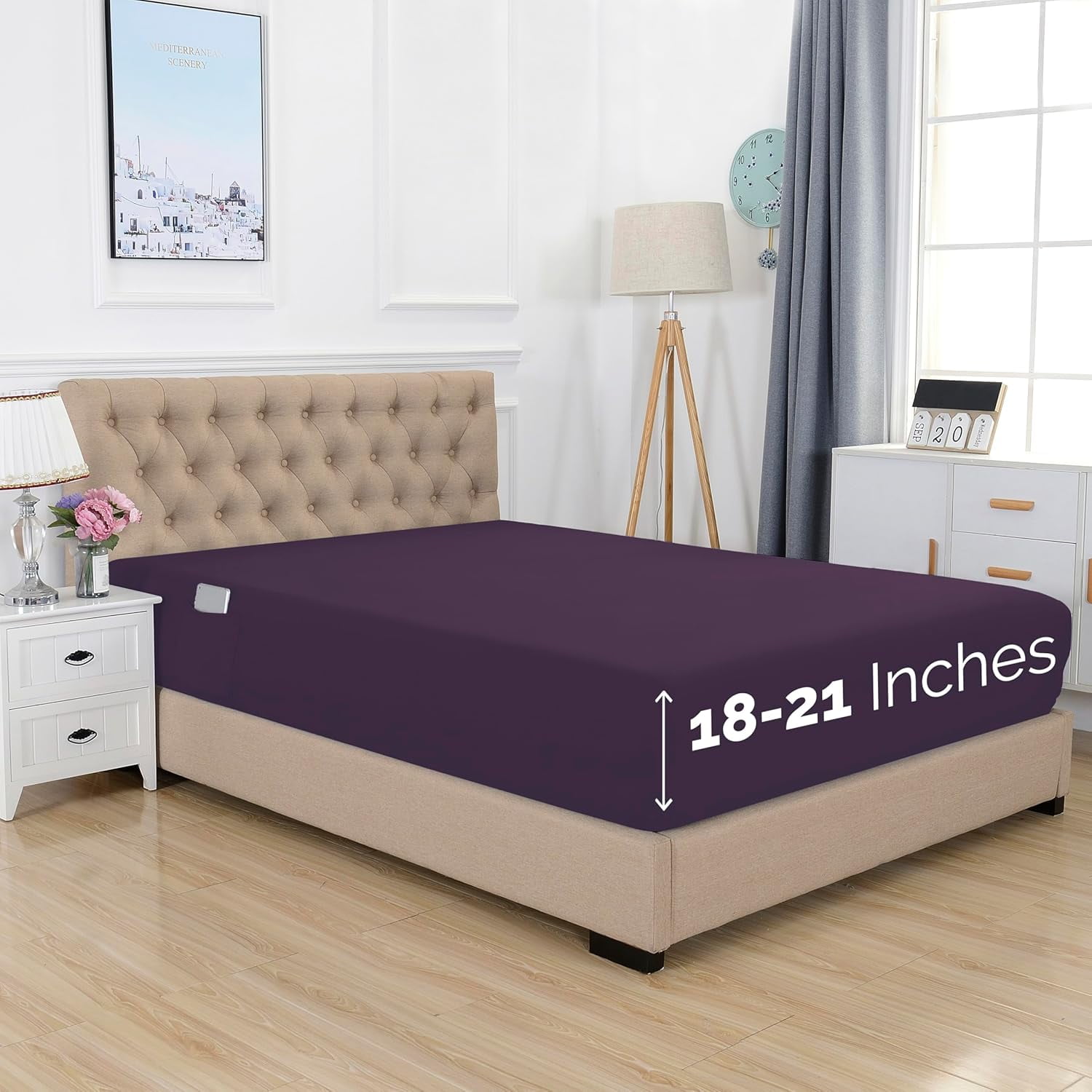 1500 Series Single Fitted Sheet, Smart and Deep Pocket 18 inch, King ...