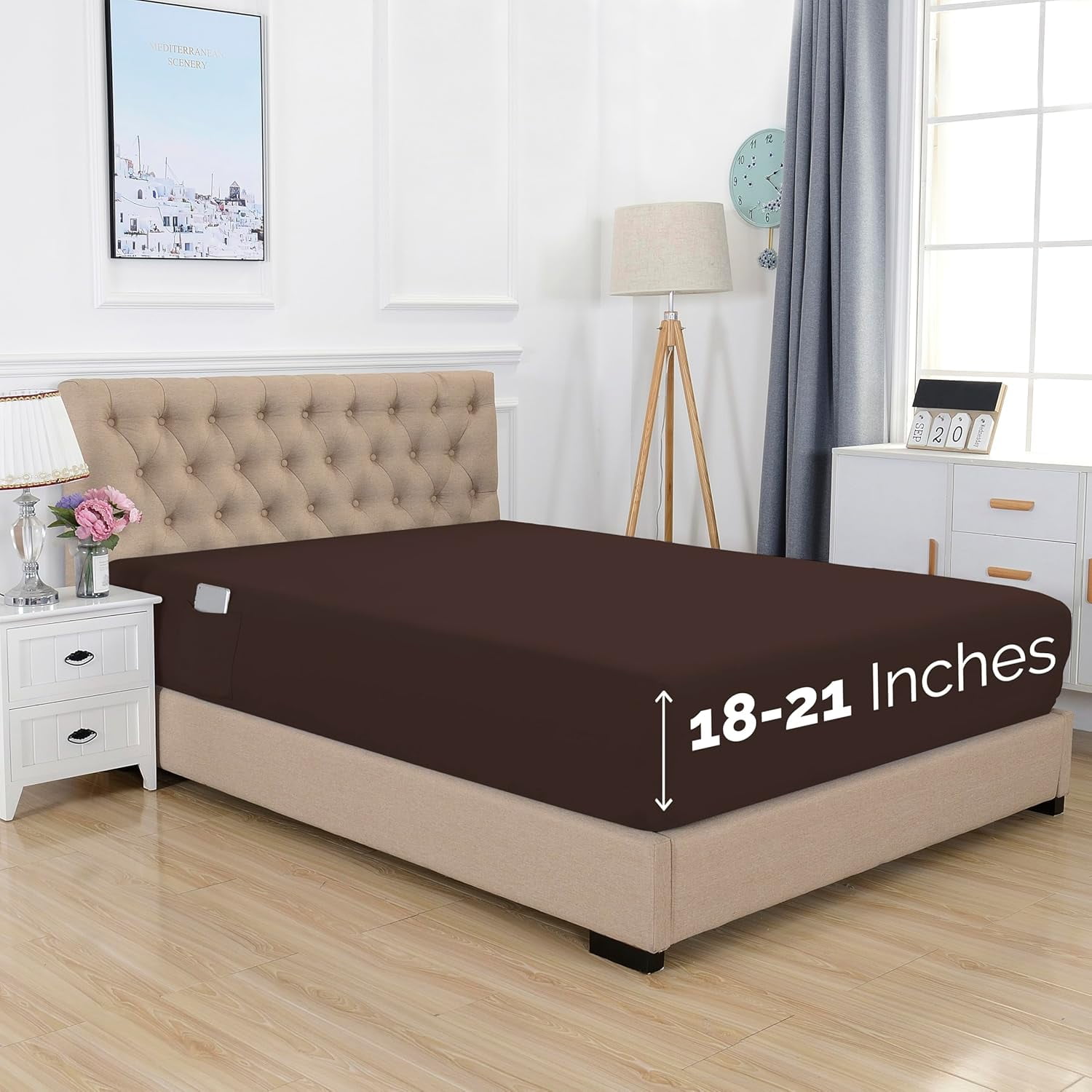 1500 Series Single Fitted Sheet, Smart and Deep Pocket 18 inch, Twin ...