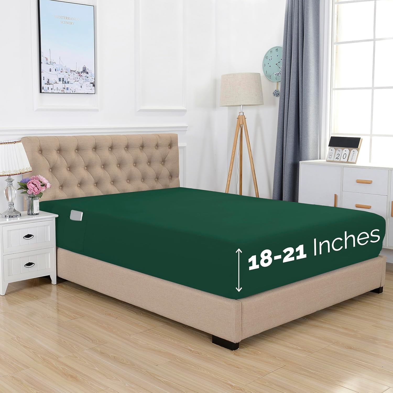 1500 Series Single Fitted Sheet, Smart and Deep Pocket 18 inch, Twin ...