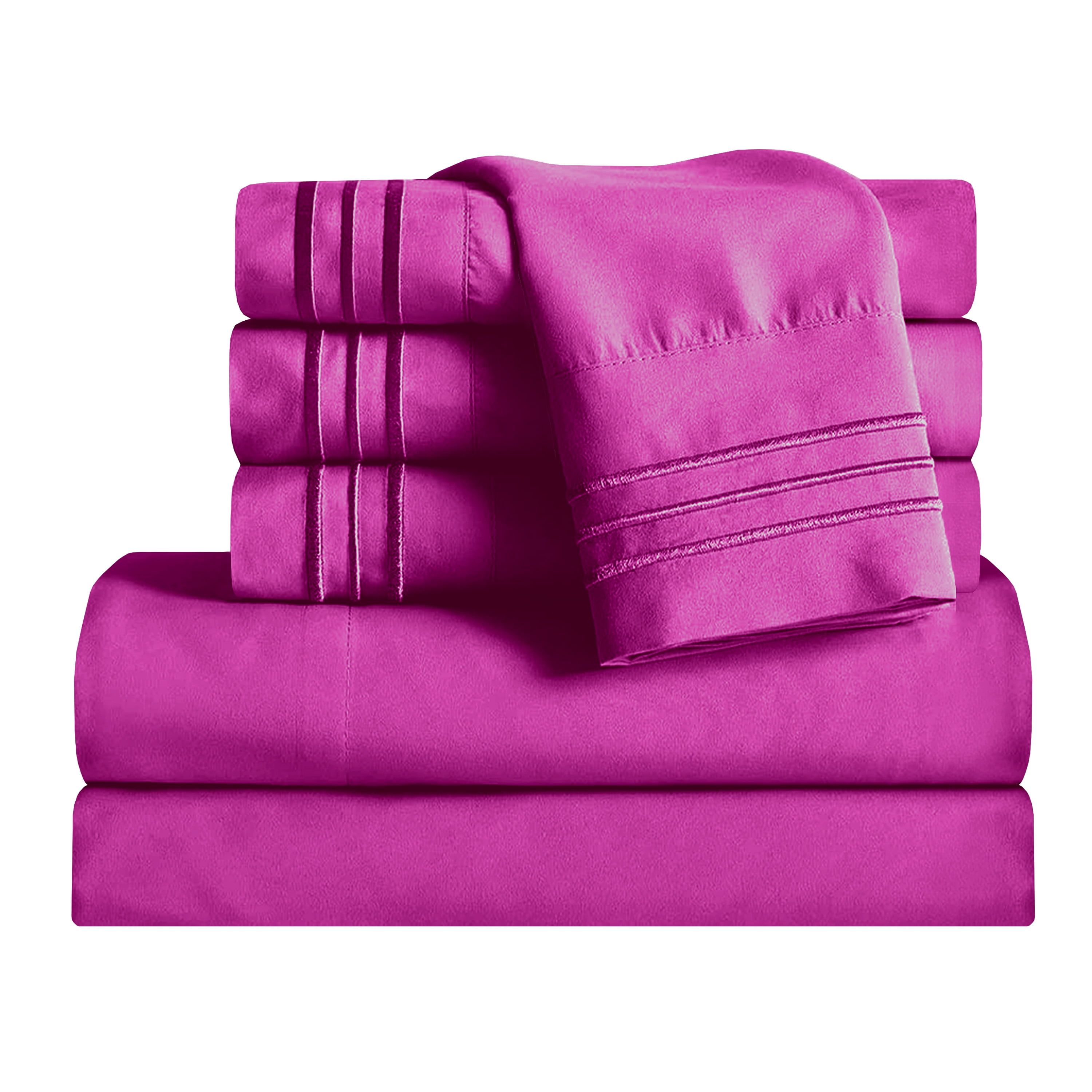 1500 Wrinkle 5-Piece Bed Sheet set Deep Pocket -Split King Hot Pink ...