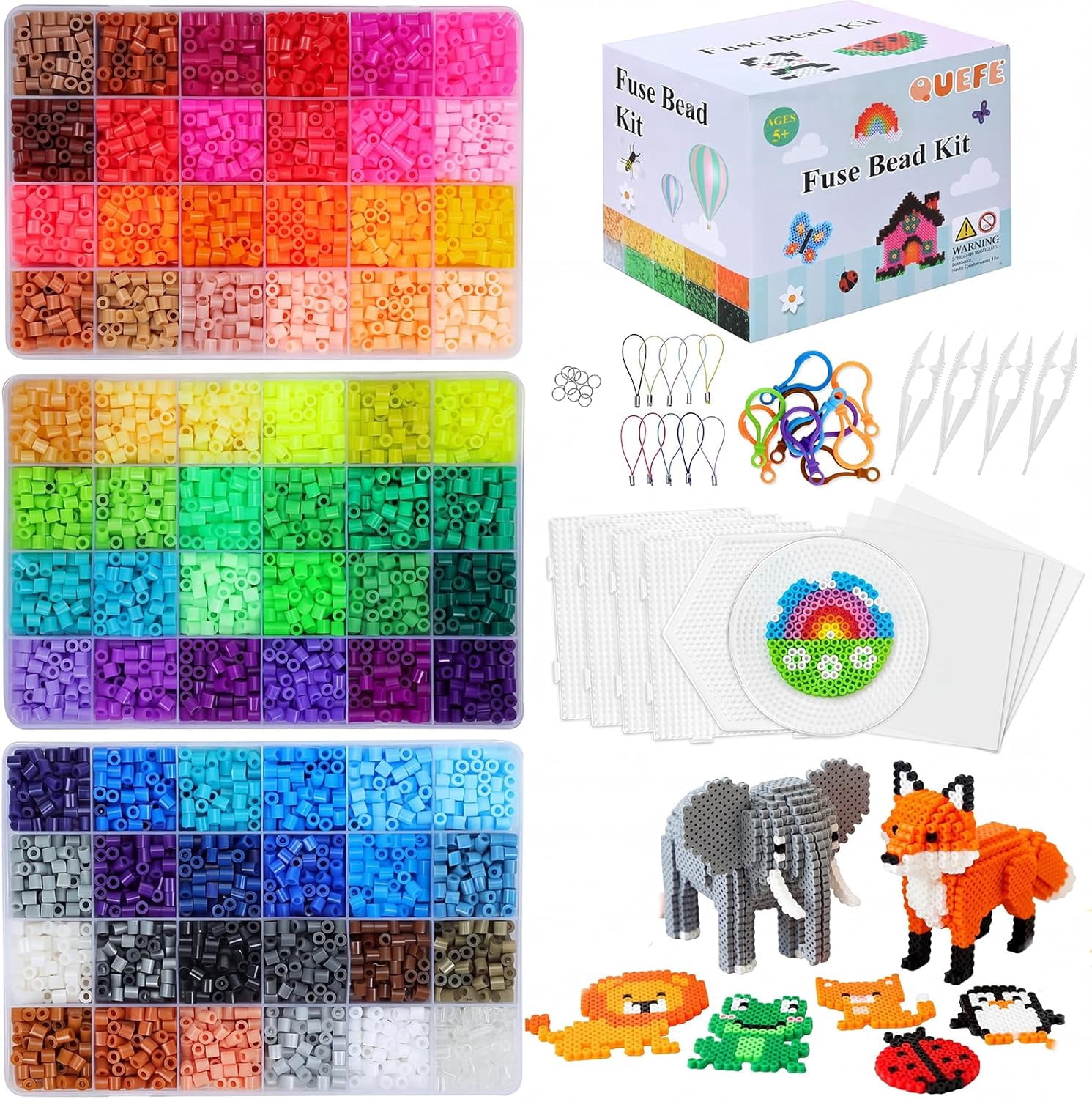 15000 Fuse Beads Kit, 72 Colors 5mm Melting Beads with Pegboards ...