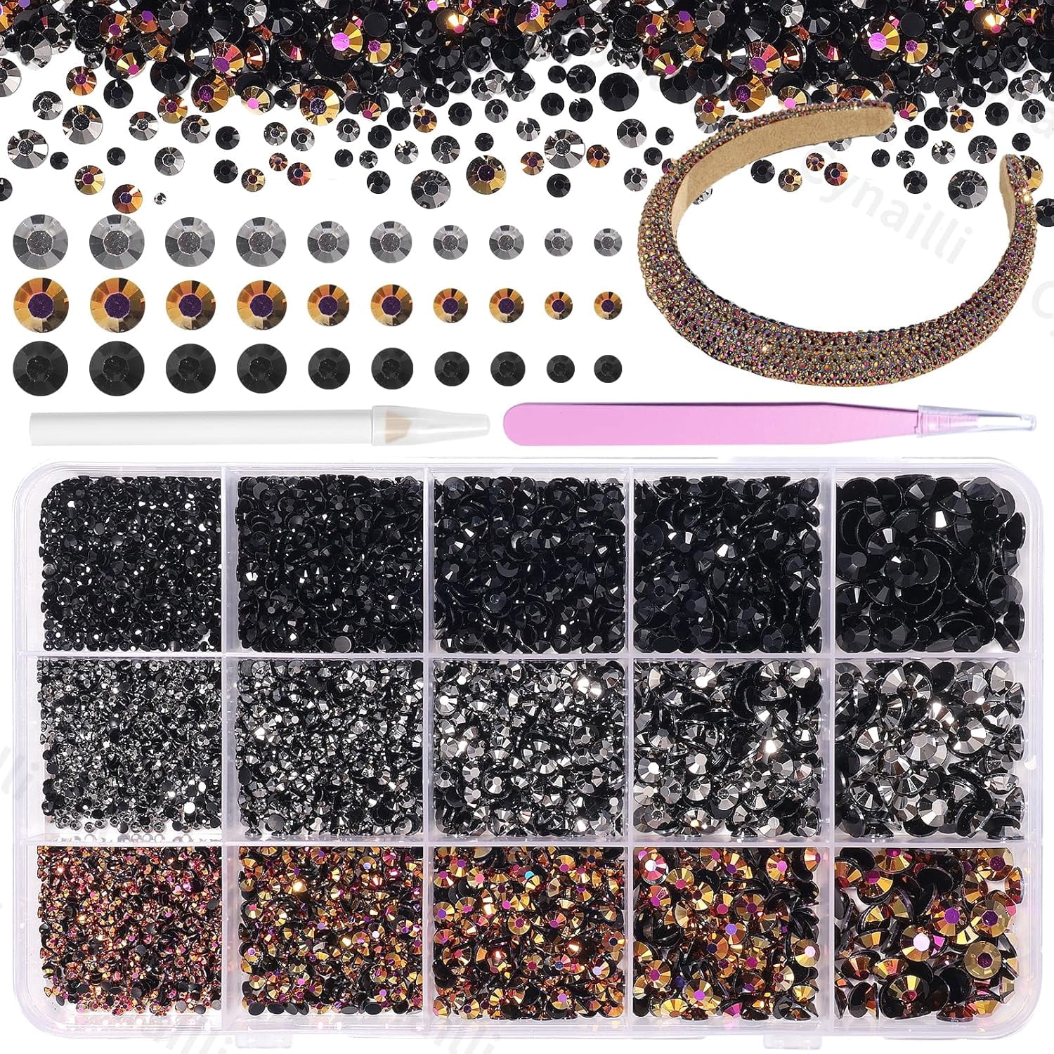 15000 count Rhinestones for Crafts, Black Brown Flatback Rhinestones ...