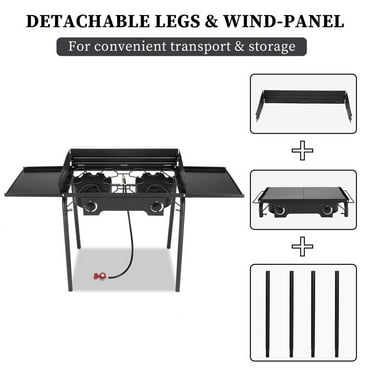 UBesGoo Heavy Duty Portable Propane 150,000 BTU Double Burner Outdoor Camp Stove with Wind Panel ...