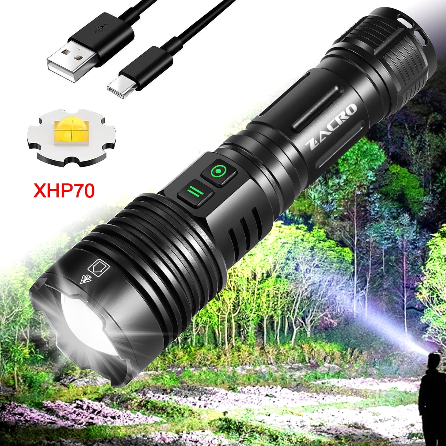 150000 Lumens Powerful Flashlight, Anpro XHP70 Searchlight Super Bright ...