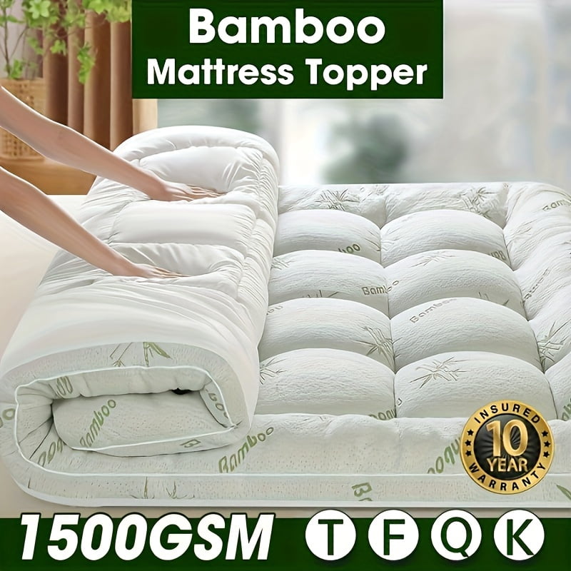 1500GSM Thicken Mattress Topper, Folable Bamboo Queen Size Mattress Pad ...