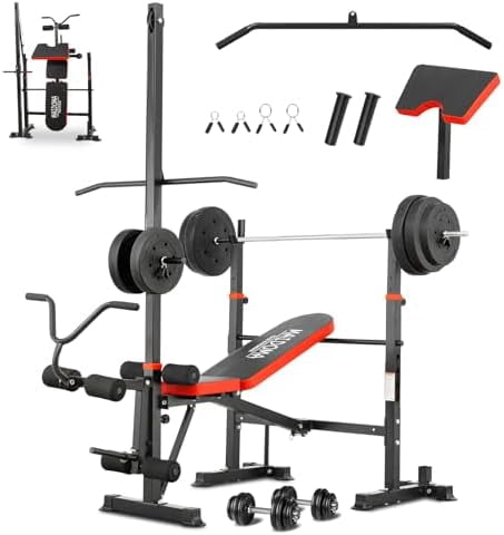 1500LB 8 IN 1 Olympic Weight Bench with Lat Pulldown and Leg Extension ...
