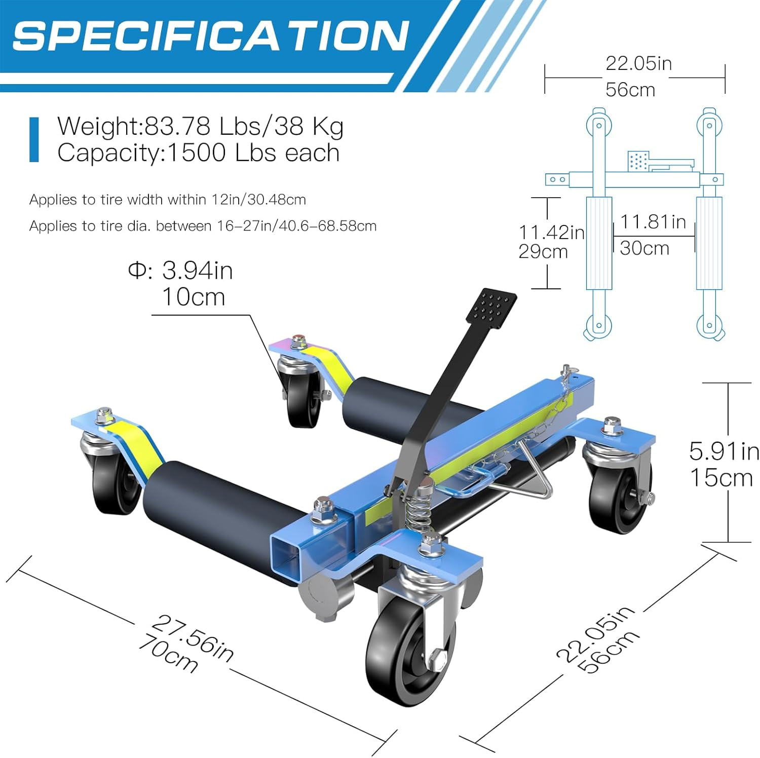 1500LBS Capacity Car Wheel Dolly Jack Set with Foot Pedal & Steel ...