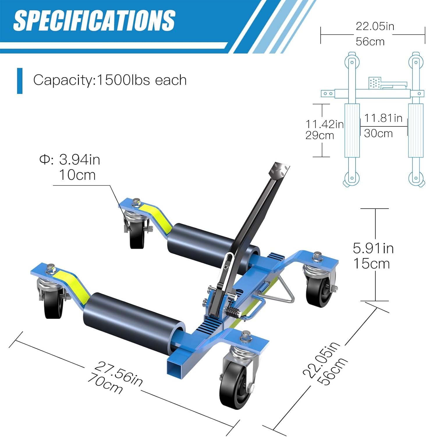 1500LBS Capacity Mechanical Dolly Jack with Foot Pedal & Steel Rollers ...