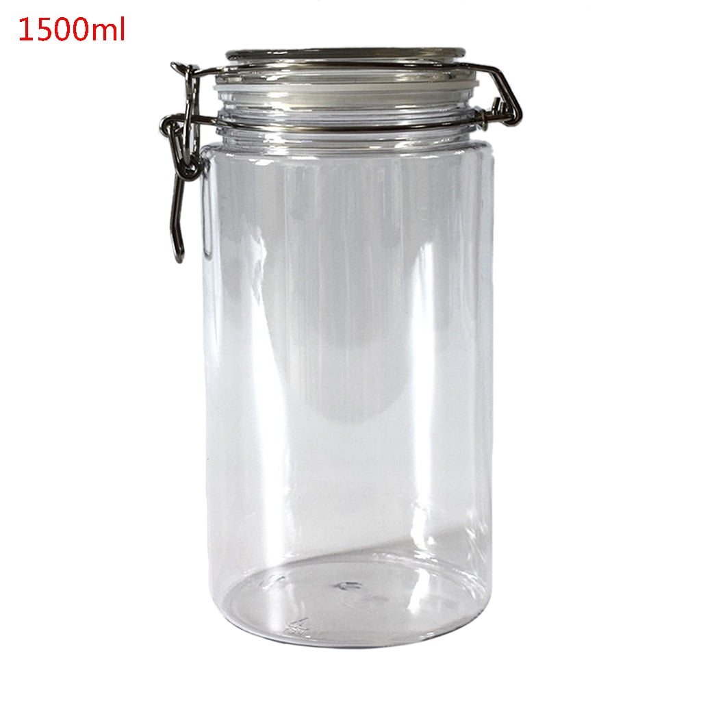 1500ML Plastic Round Clip Top Storage Jar With Airtight Seal Lid Food ...