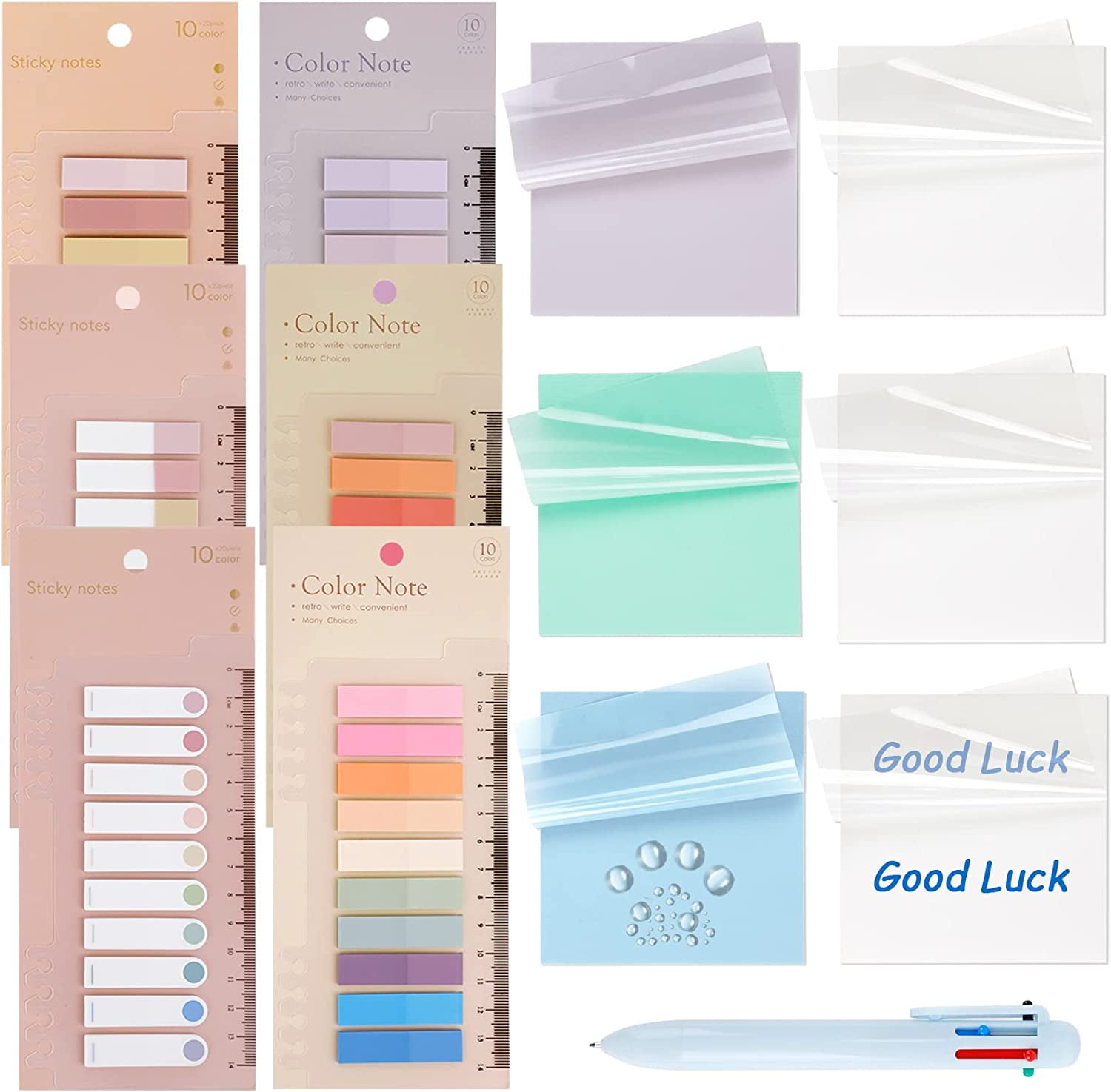 1500PCS Transparent Sticky Notes Pad Set, 1200 Sheets Color Sticky ...