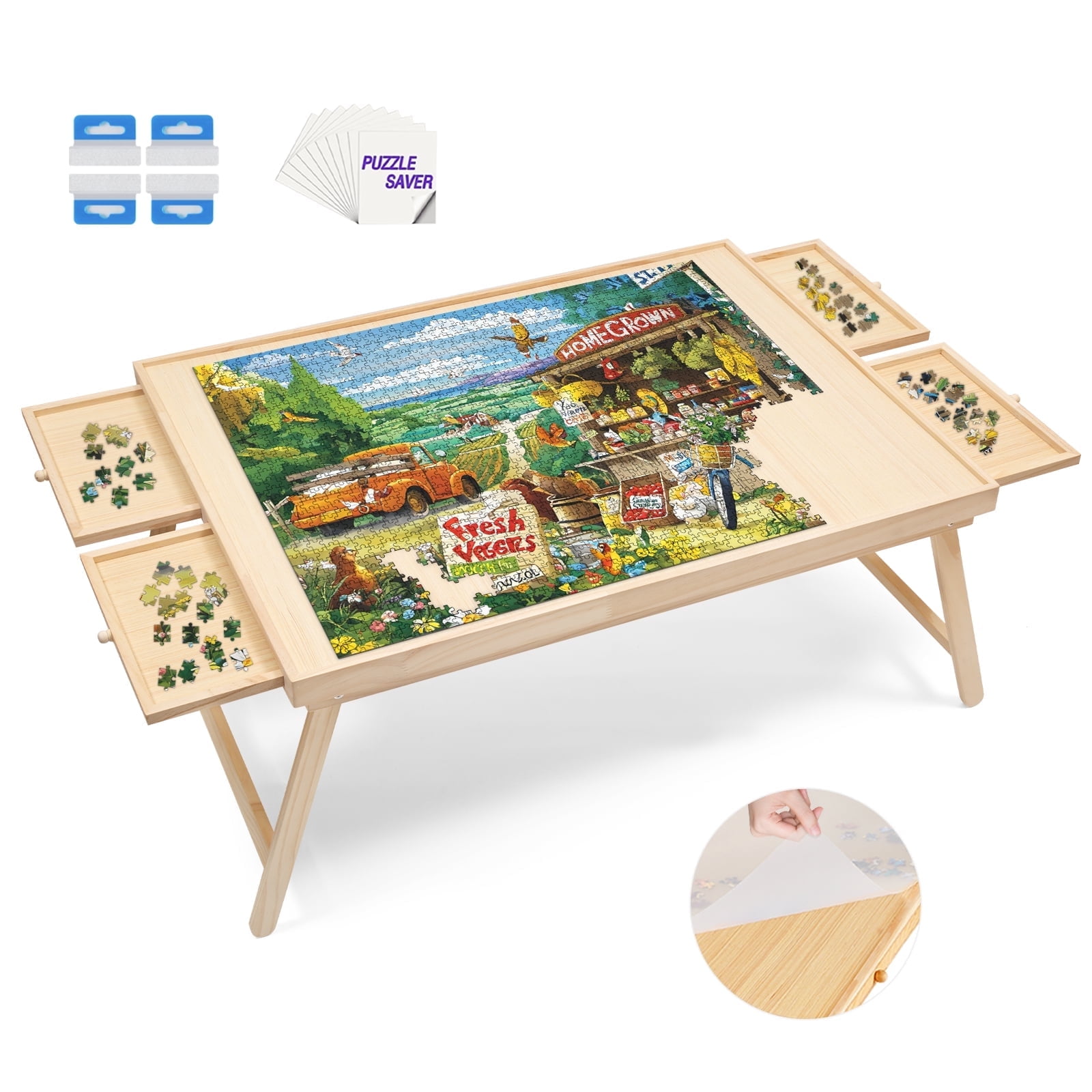Jigsaw Wooden Puzzle Table, Extra Large Foldable, Rising Legs, Portable ...