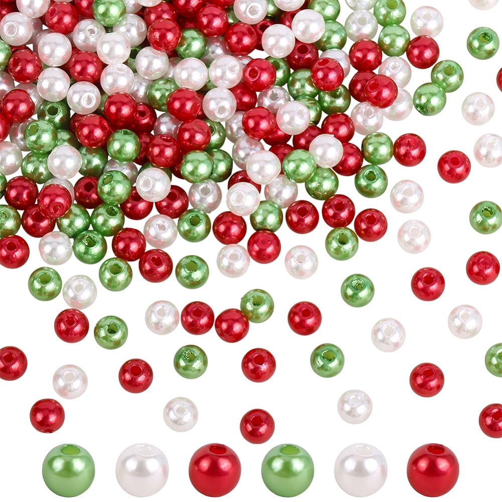 1500Pcs 3 Colors Plastic Imitation Pearl Round Beads Christmas Themed ...