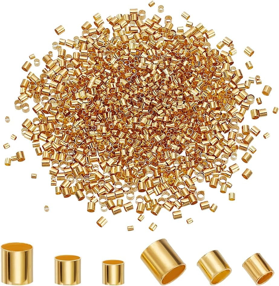1500Pcs 3 Sizes Brass Tube Crimp Beads Gold Plated Tube Beads Crimping ...