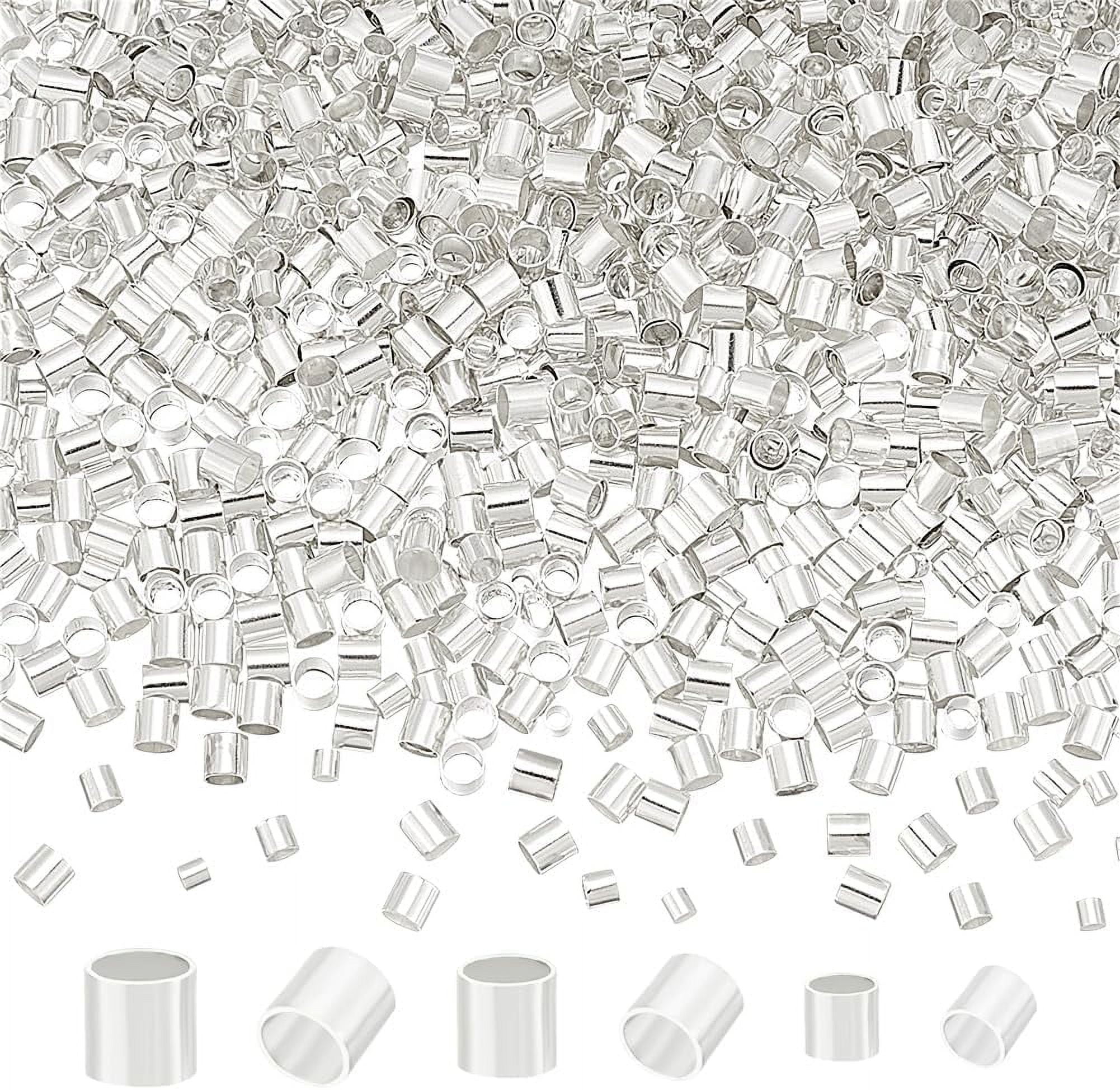1500Pcs 3 Styles Brass Tube Crimp Beads Silver Tube Beads Crimping ...