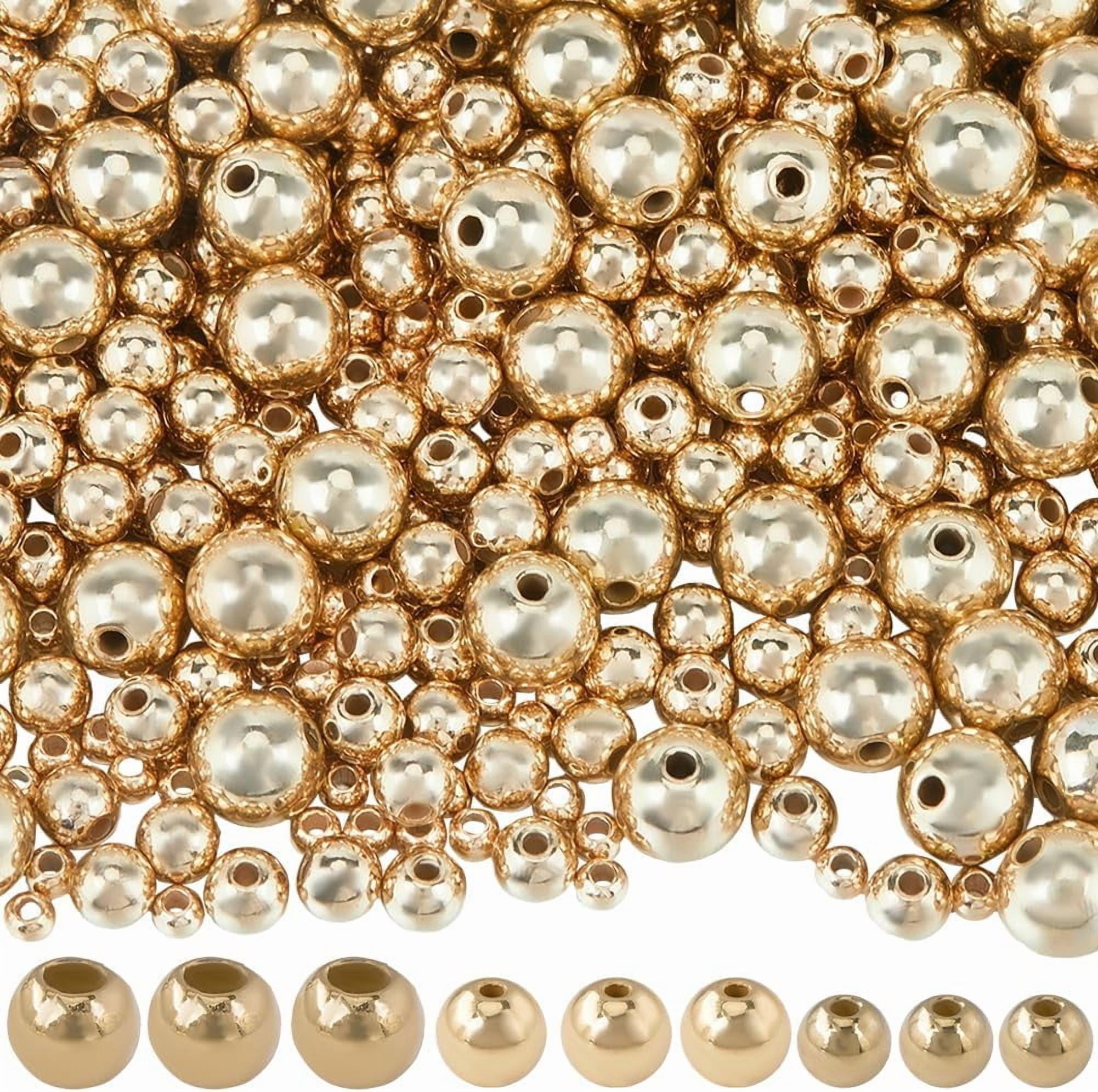 1500Pcs 3 Styles Round Ball Beads Gold Plastic Spacer Bead Bulk Golden ...