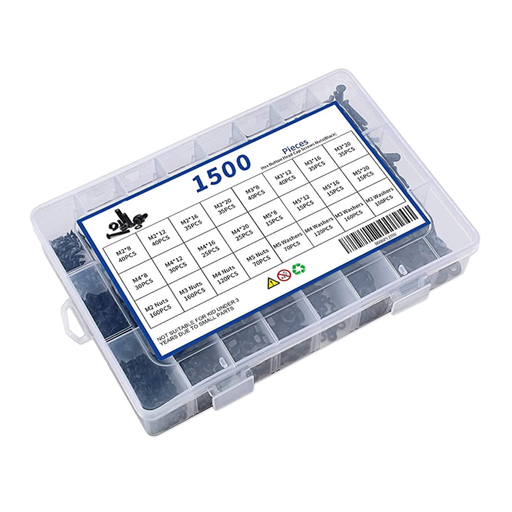1500Pcs Hexagon Socket Flat Head Countersunk Bolt Screw Nut Flat ...